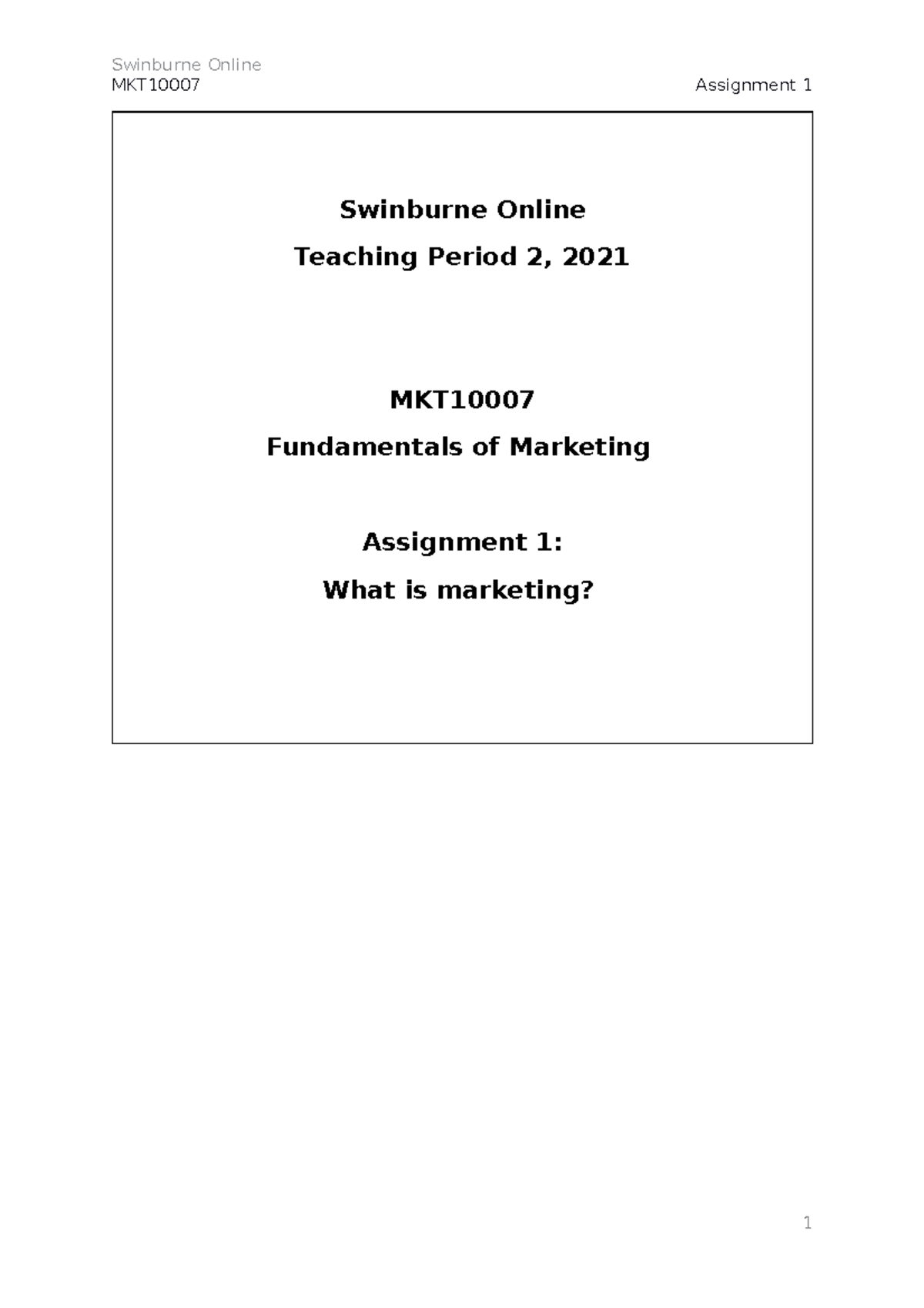 Mkt 10007 Assignment 1 What Is Marketing Mkt10007 Assignment 1
