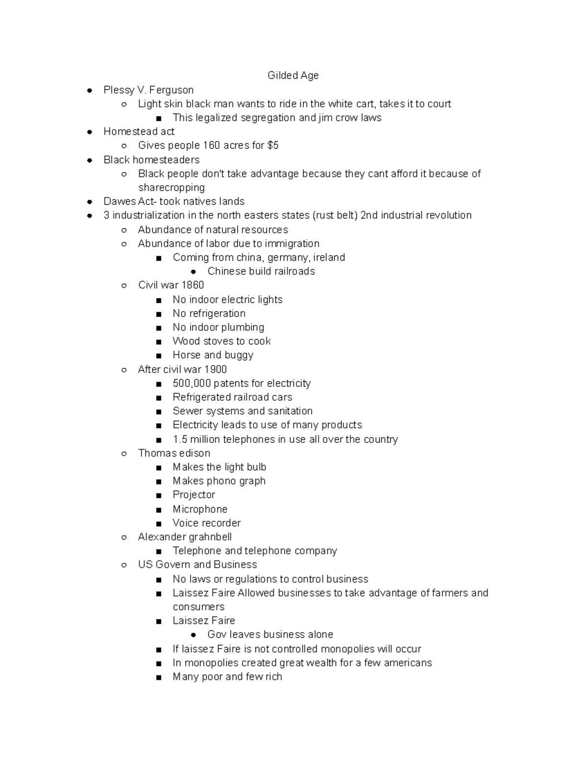 Unit 6 Notes - Gilded Age Plessy V. Ferguson Light skin black man wants ...