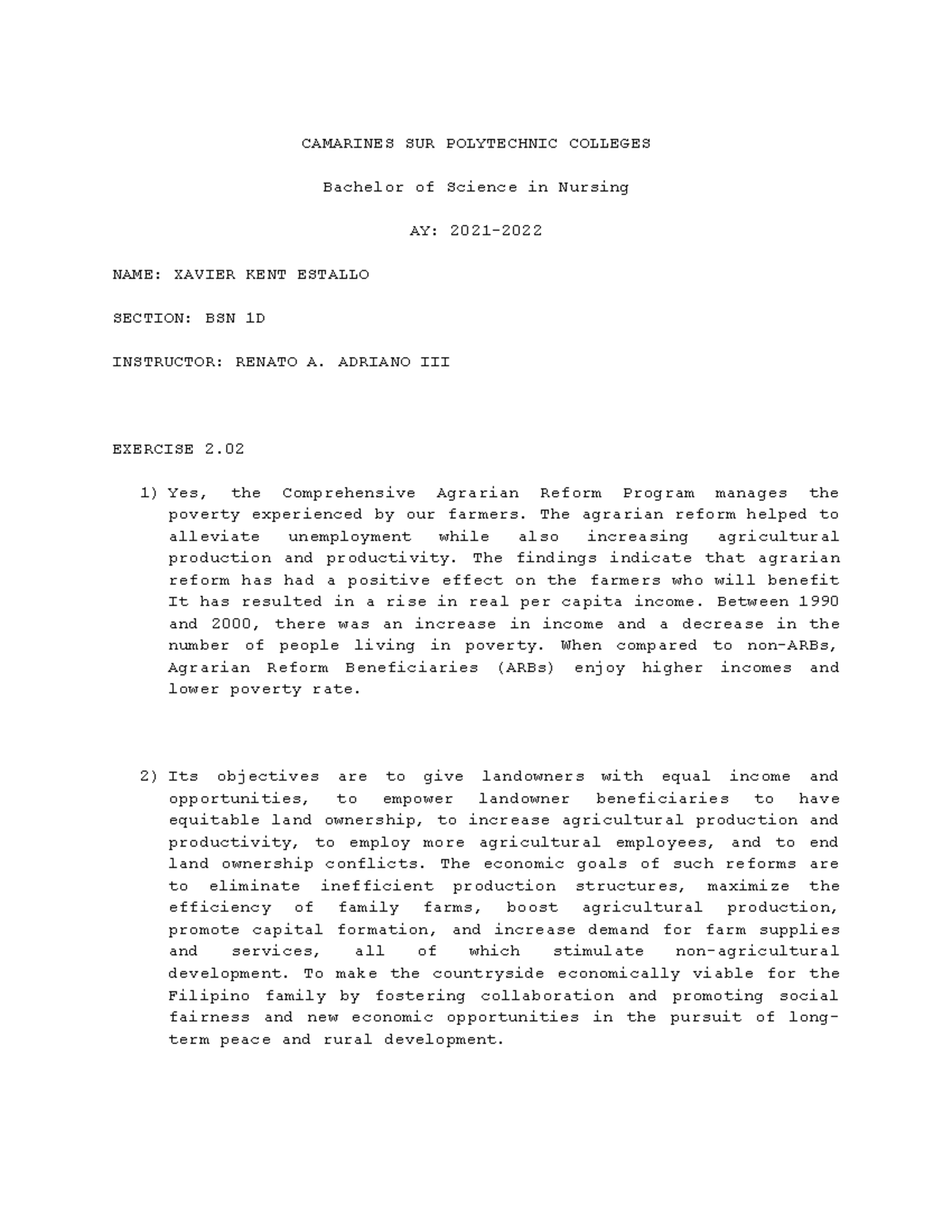 Cspc rph - Grade: A - CAMARINES SUR POLYTECHNIC COLLEGES Bachelor of ...