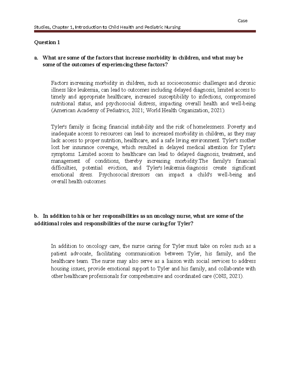 Assignment 1 - Case Study - Studies, Chapter 1, Introduction to Child ...