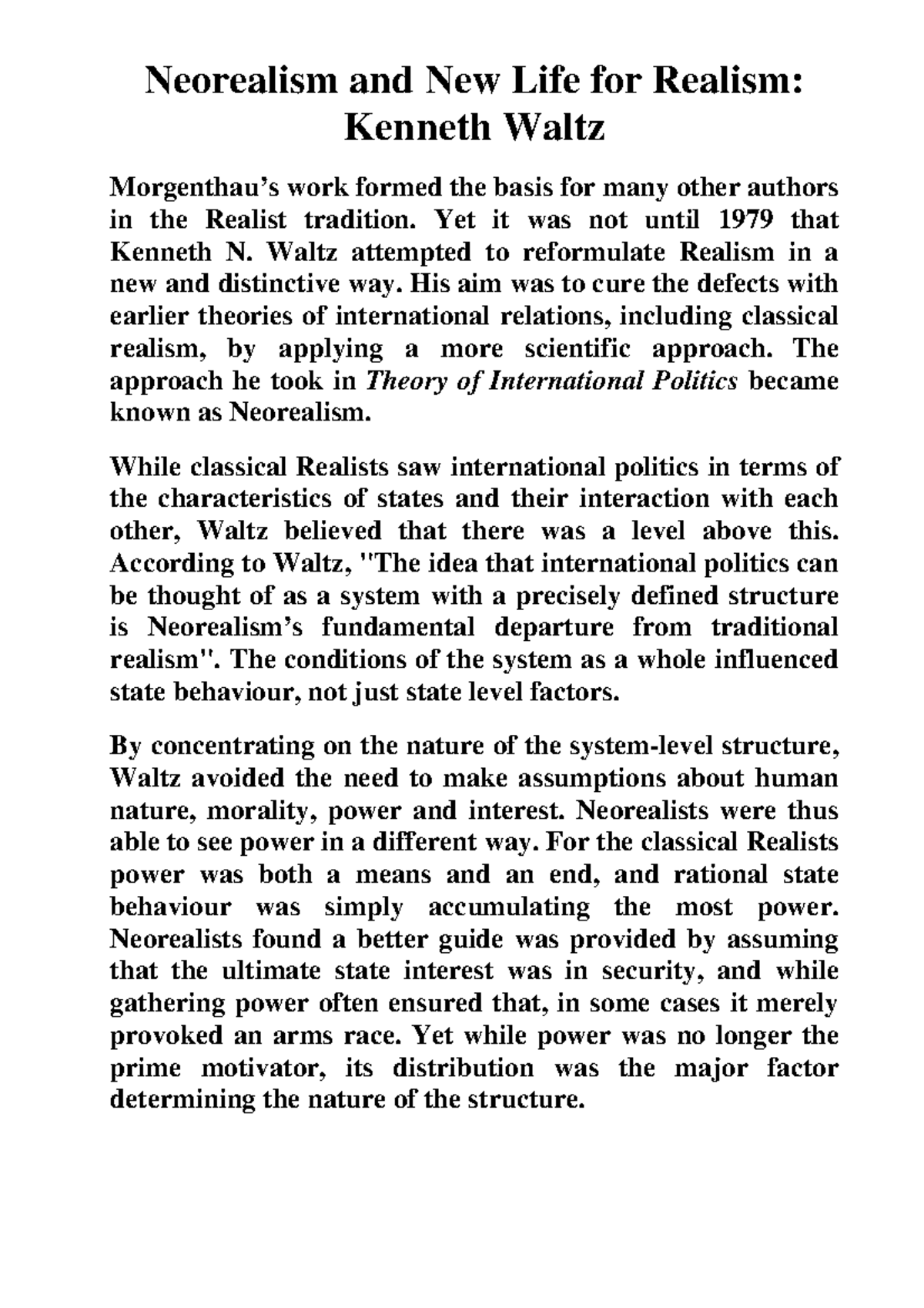 Neorealism conclusion - Neorealism and New Life for Realism: Kenneth ...