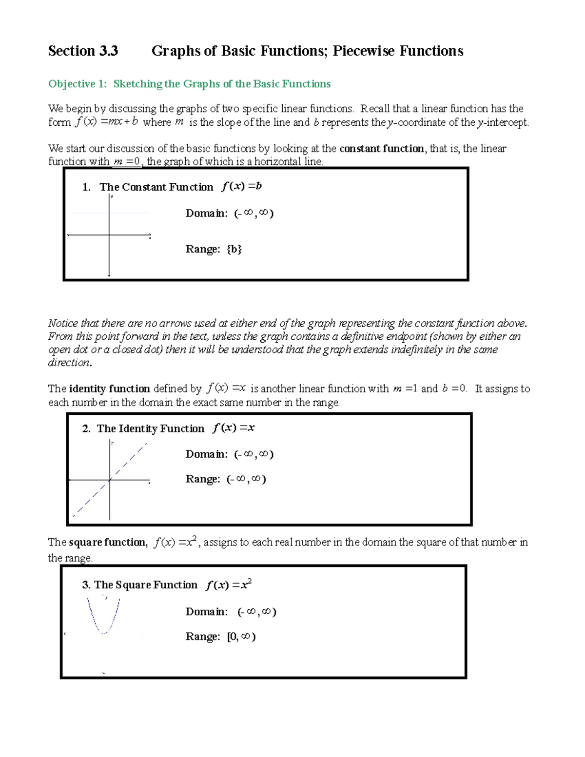 Section 3 - Lecture notes 3 - Section 3 Graphs of Basic Functions ...