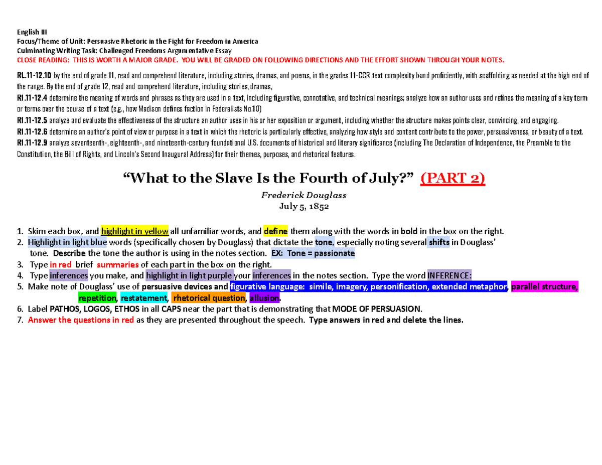 Student What to the Slave is the Fourth of July - PART 2 Smith ...