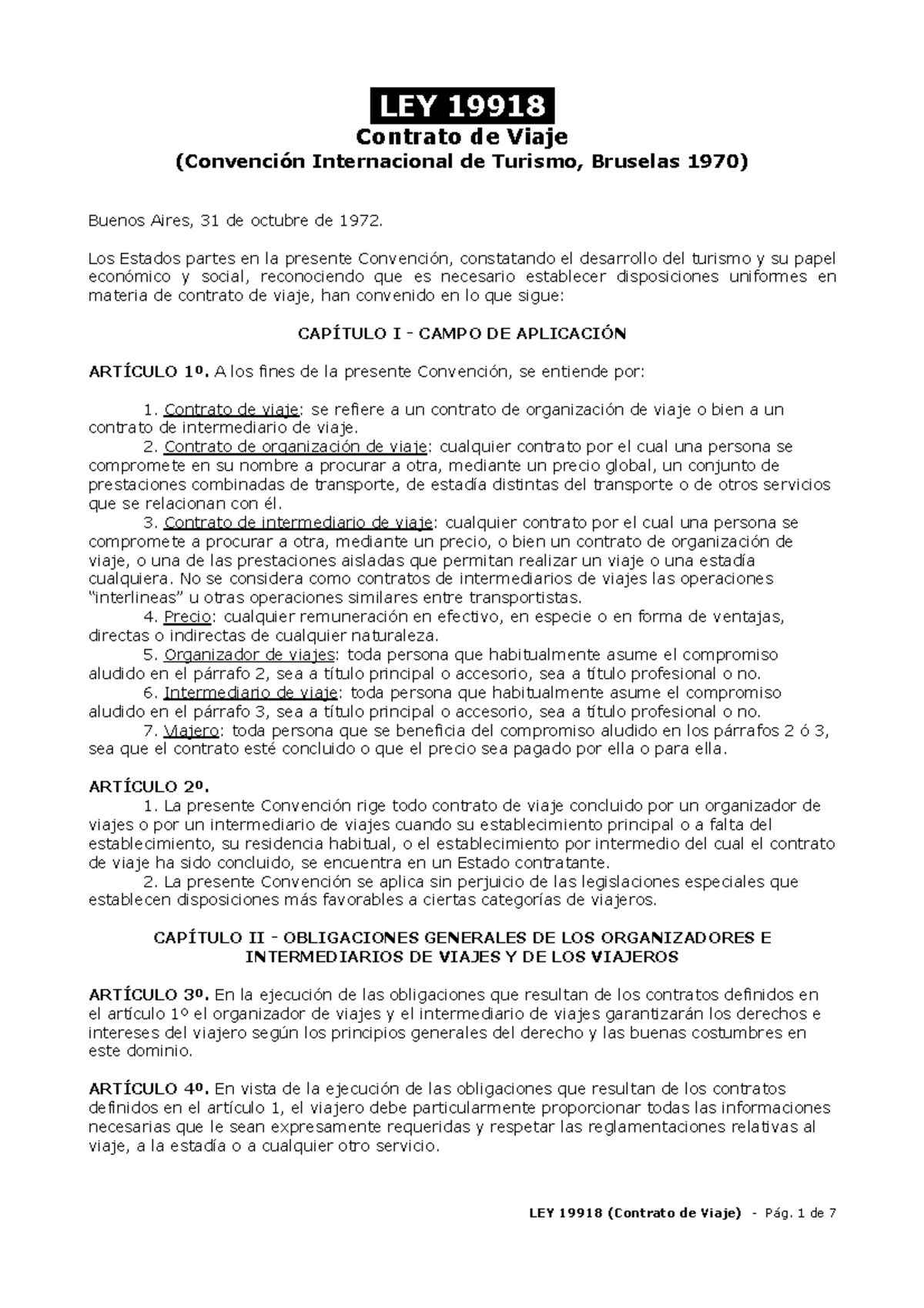 Ley19918 - LEY 19918 Contrato de Viaje (Convención Internacional de ...