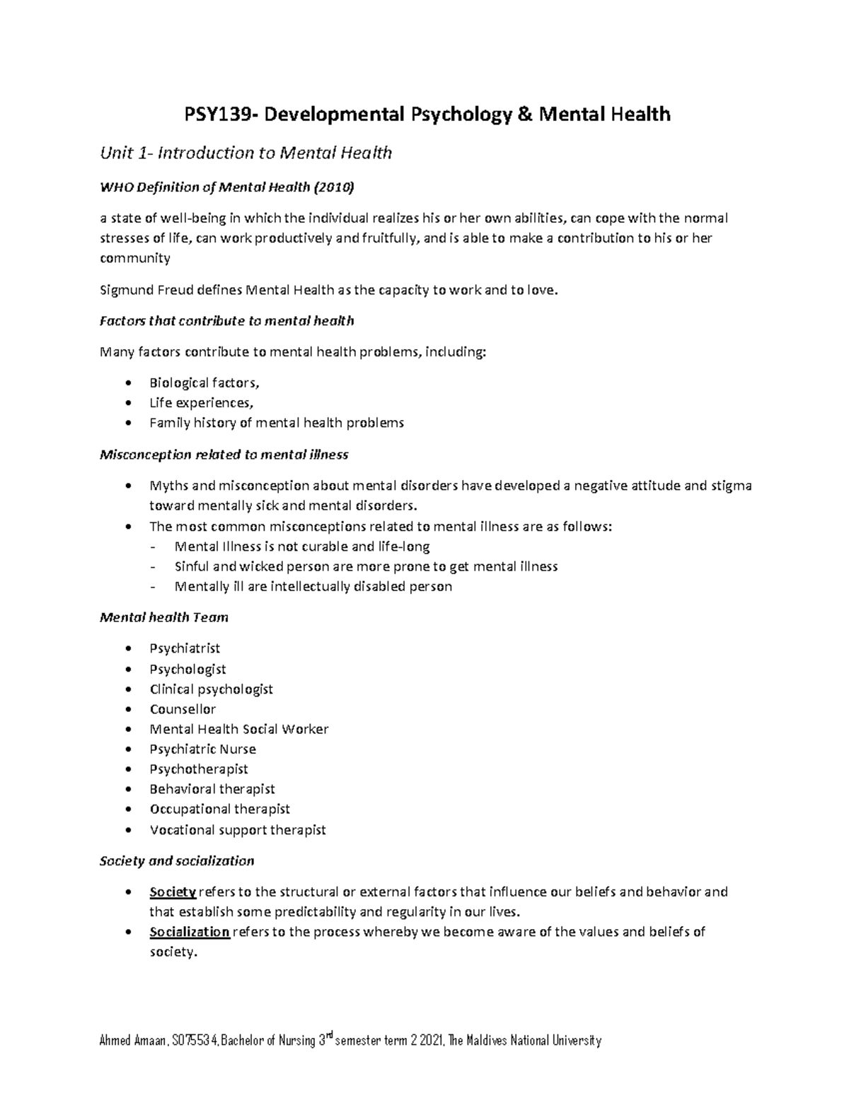 PSY139 Notes - PSYCHOLOGY - PSY139- Developmental Psychology & Mental ...