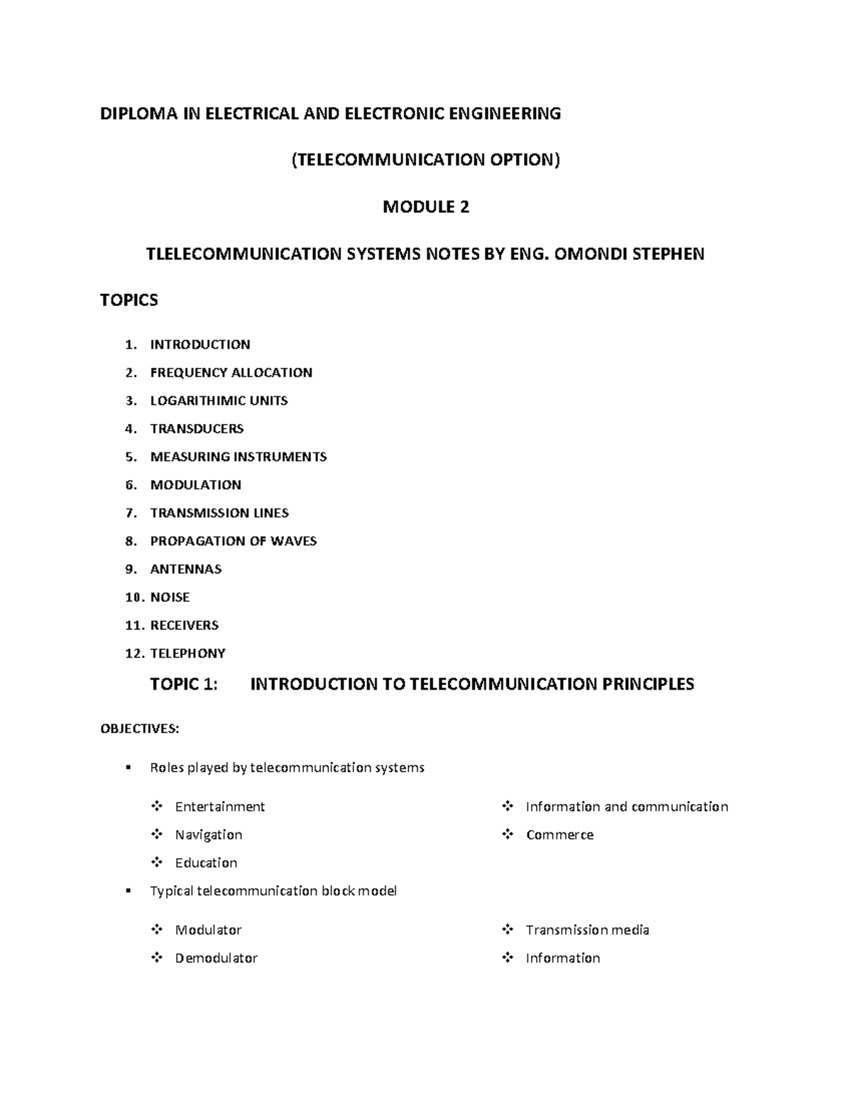 Telecommunication Principles Logarithms - DIPLOMA IN ELECTRICAL AND ...