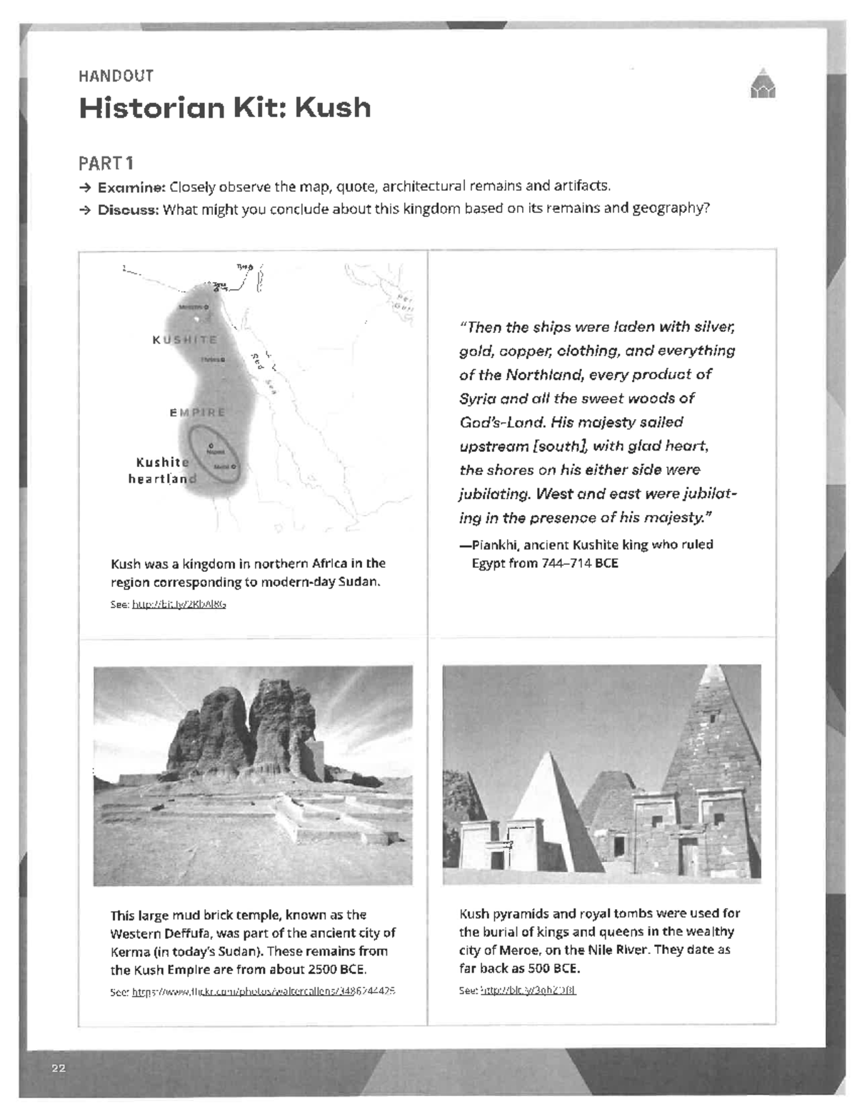 Powerful African Kingdoms - HANDOUT Historian Kit: Kush PART 1 Examine ...
