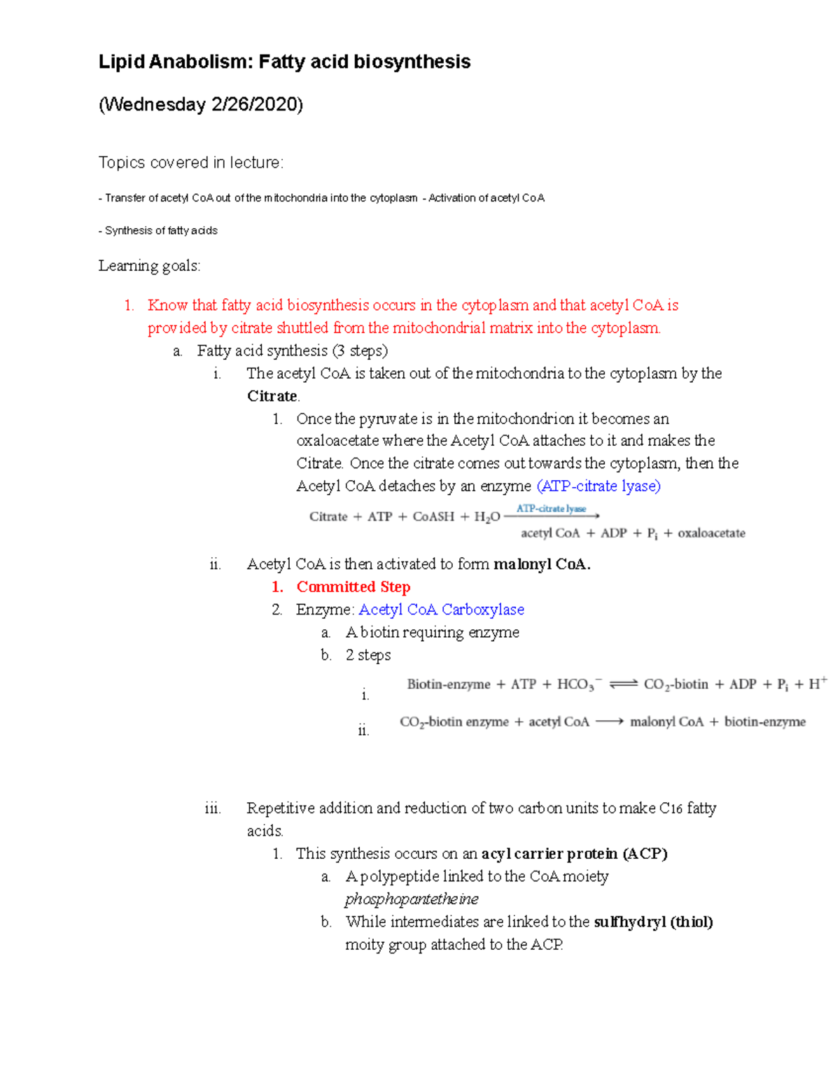 Lecture #18 Lipid Anabolism Fatty acid biosynthesis - Lipid Anabolism ...