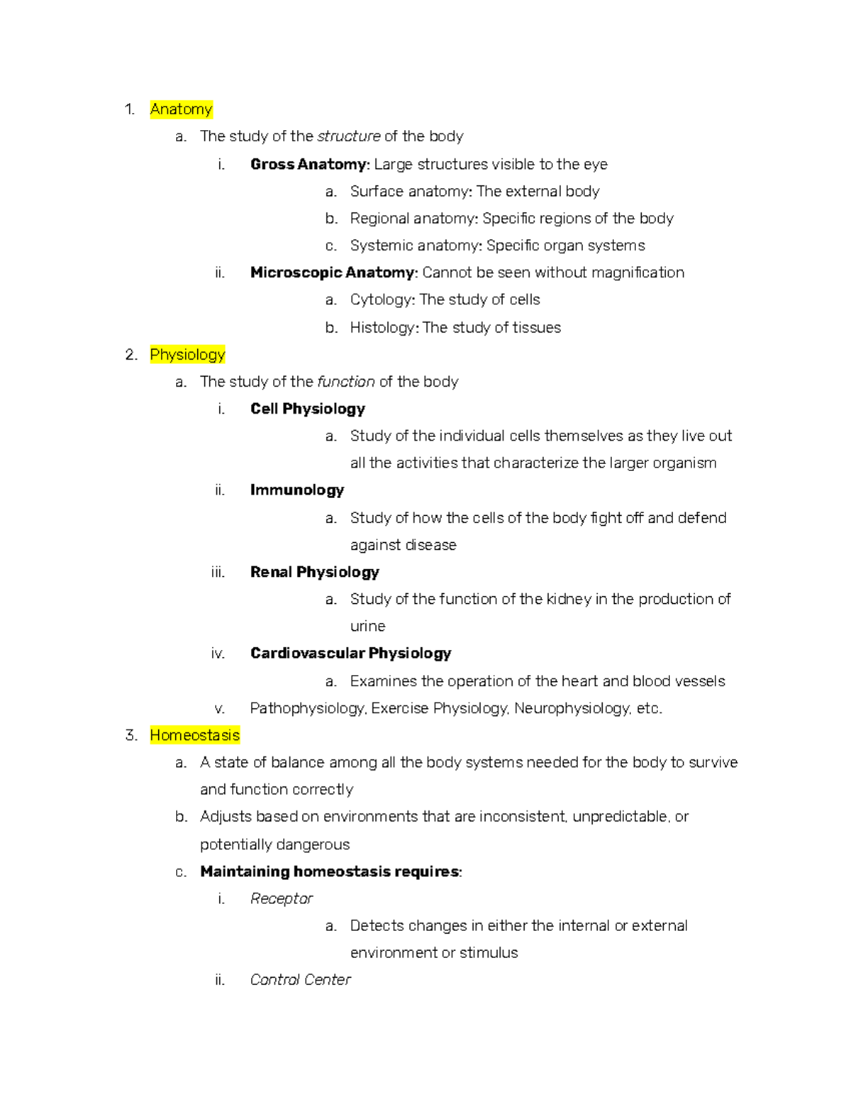 A&P Chapter 1 - Outline for A&P - Anatomy a. The study of the structure ...
