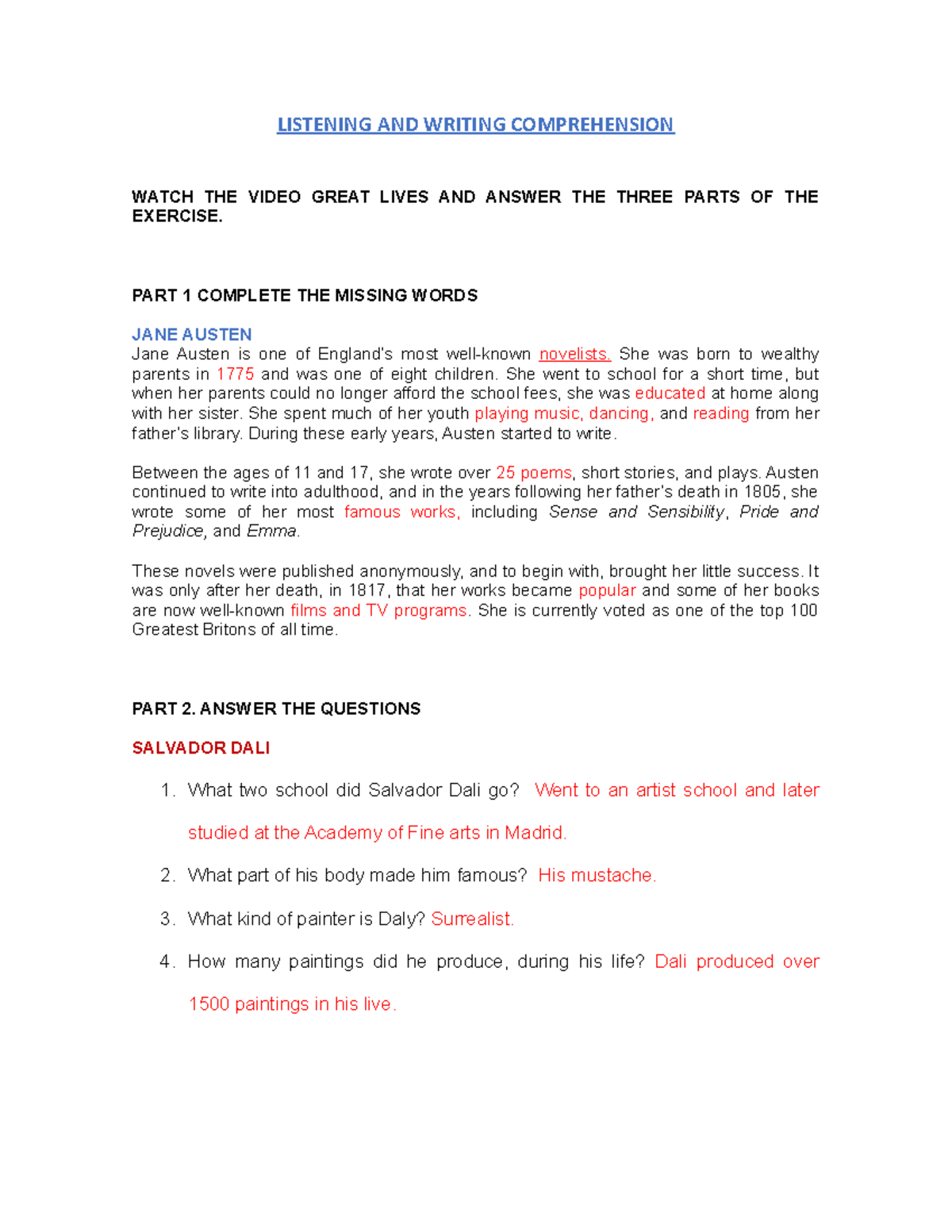 E3 UI Listening AND Writing Comprehension 1 - LISTENING AND WRITING ...