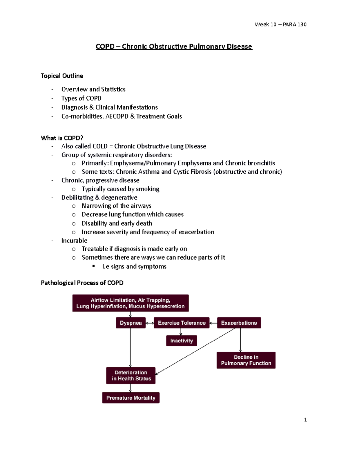 Week 10 - COPD - Week 10 lecture notes - COPD – Chronic Obstructive ...
