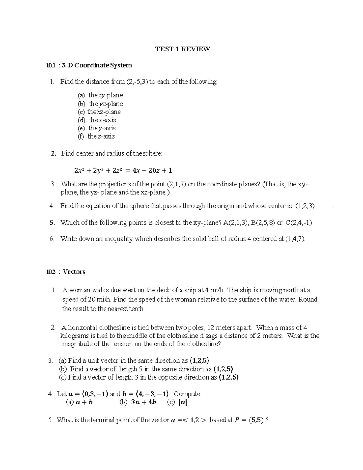 267test1review 0 - test review - ####### TEST 1 REVIEW 10 : 3-D ...