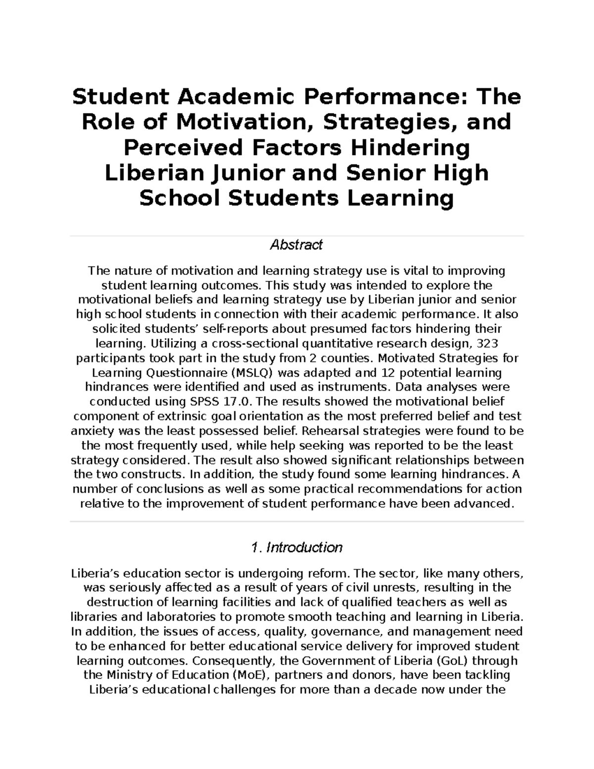 3. Student Academic Performance The Role of Motivation and Strategies ...