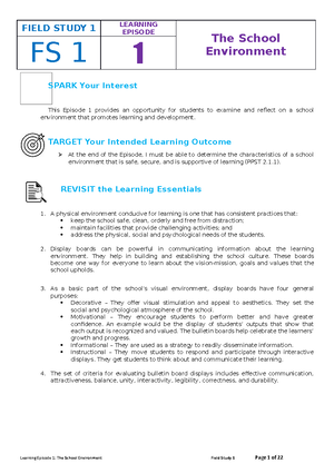 Learning Episode 3 - n.a - FIELD STUDY 1 LEARNING EPISODE Focus on Gender, Needs, Strengths ...