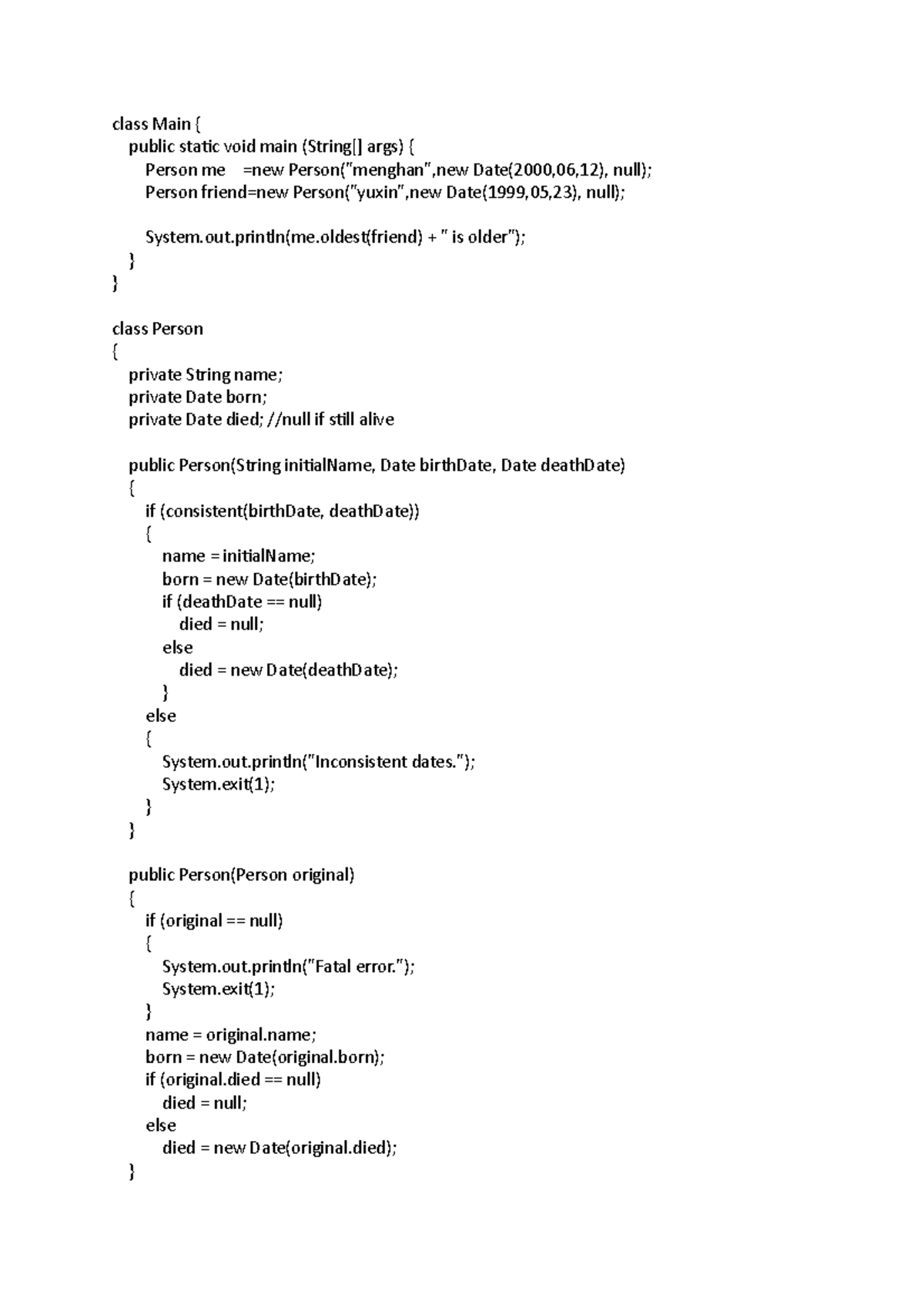 Week 5 - Week 5 quiz - class Main { public static void main (String[] args) { Person me =new ...