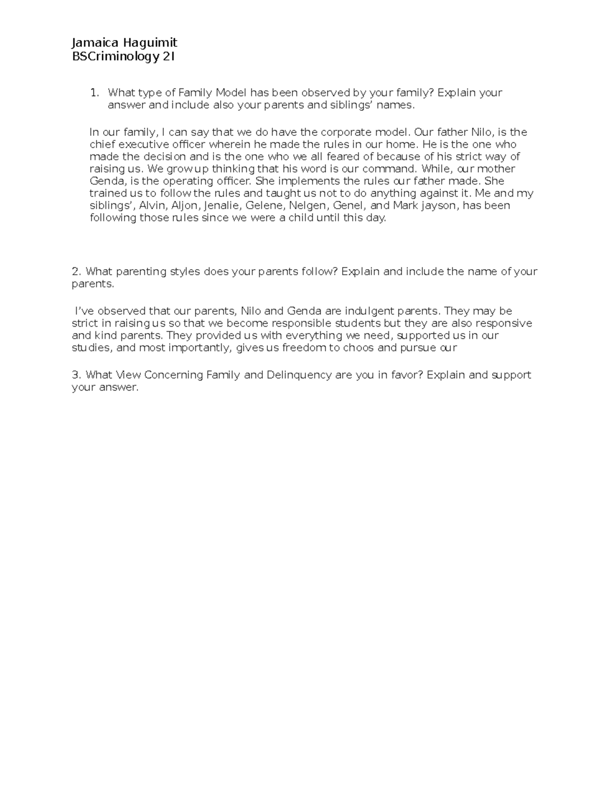 What type of Family Model has been observed by your family - In our ...