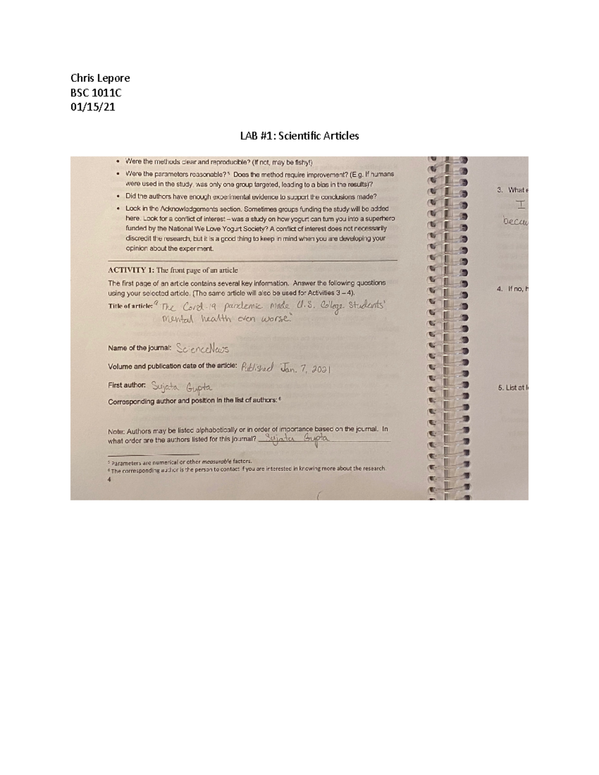 LAB#1 Scientific Articles - BSC 1011H - Chris Lepore BSC 1011C 01/15 ...