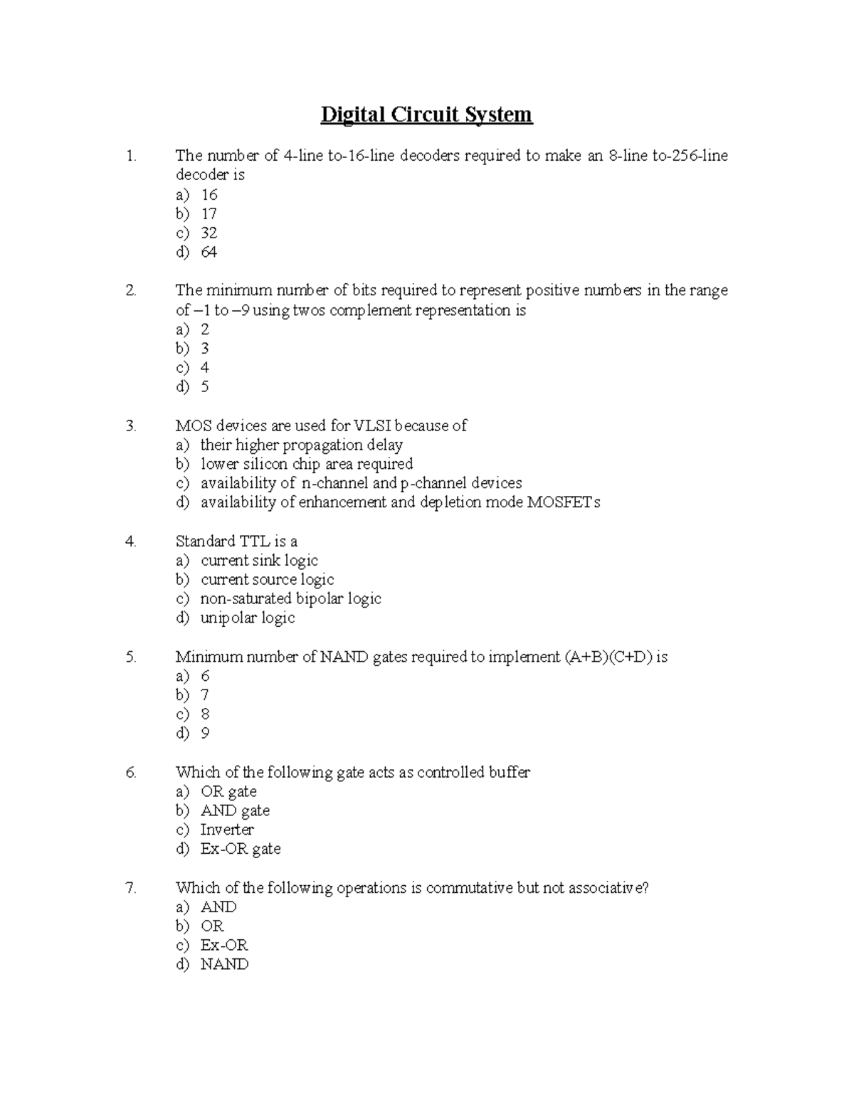 Digital system objective questions - Digital Circuit System The number ...