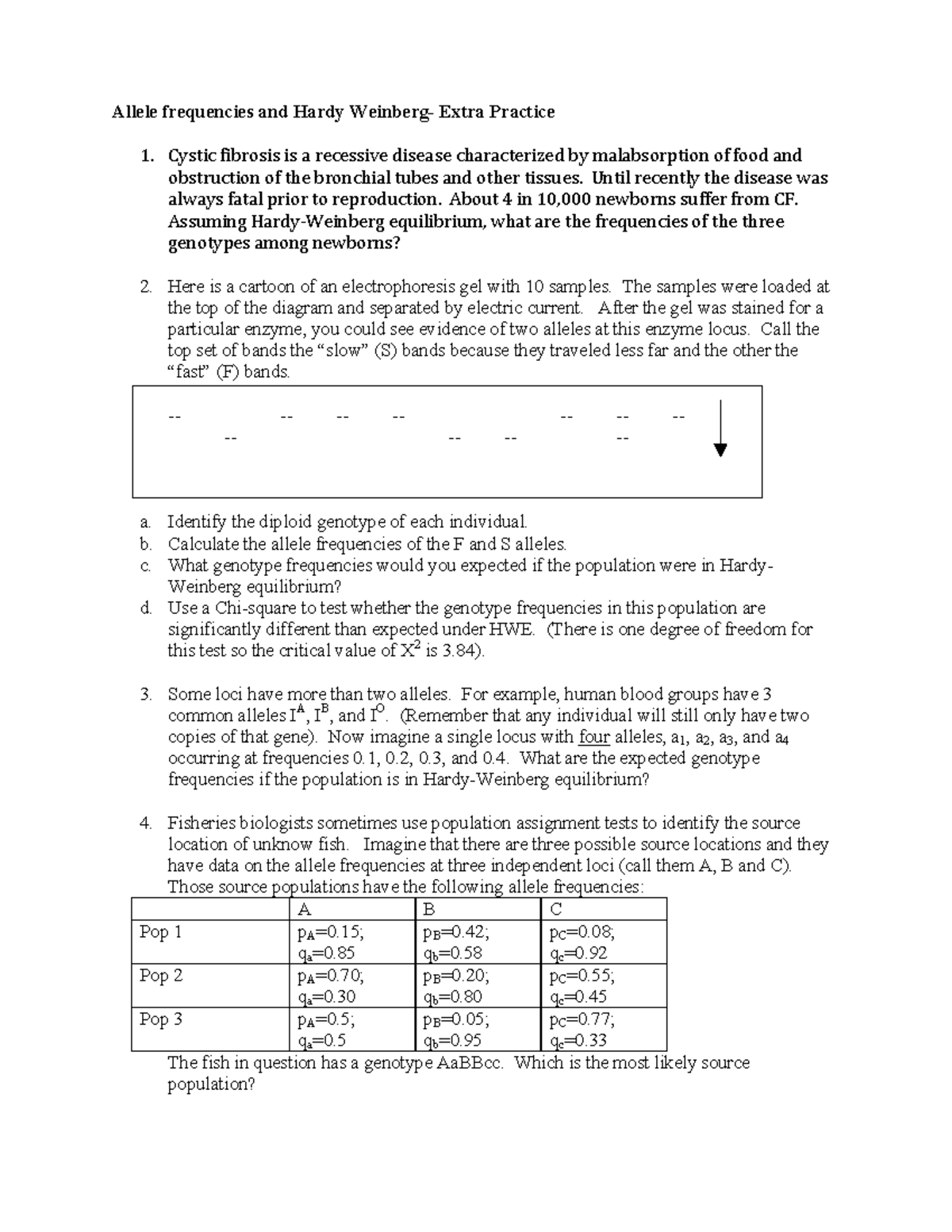 Exam 1 Study Problems 1 - Allele frequencies and Hardy Weinberg- Extra ...