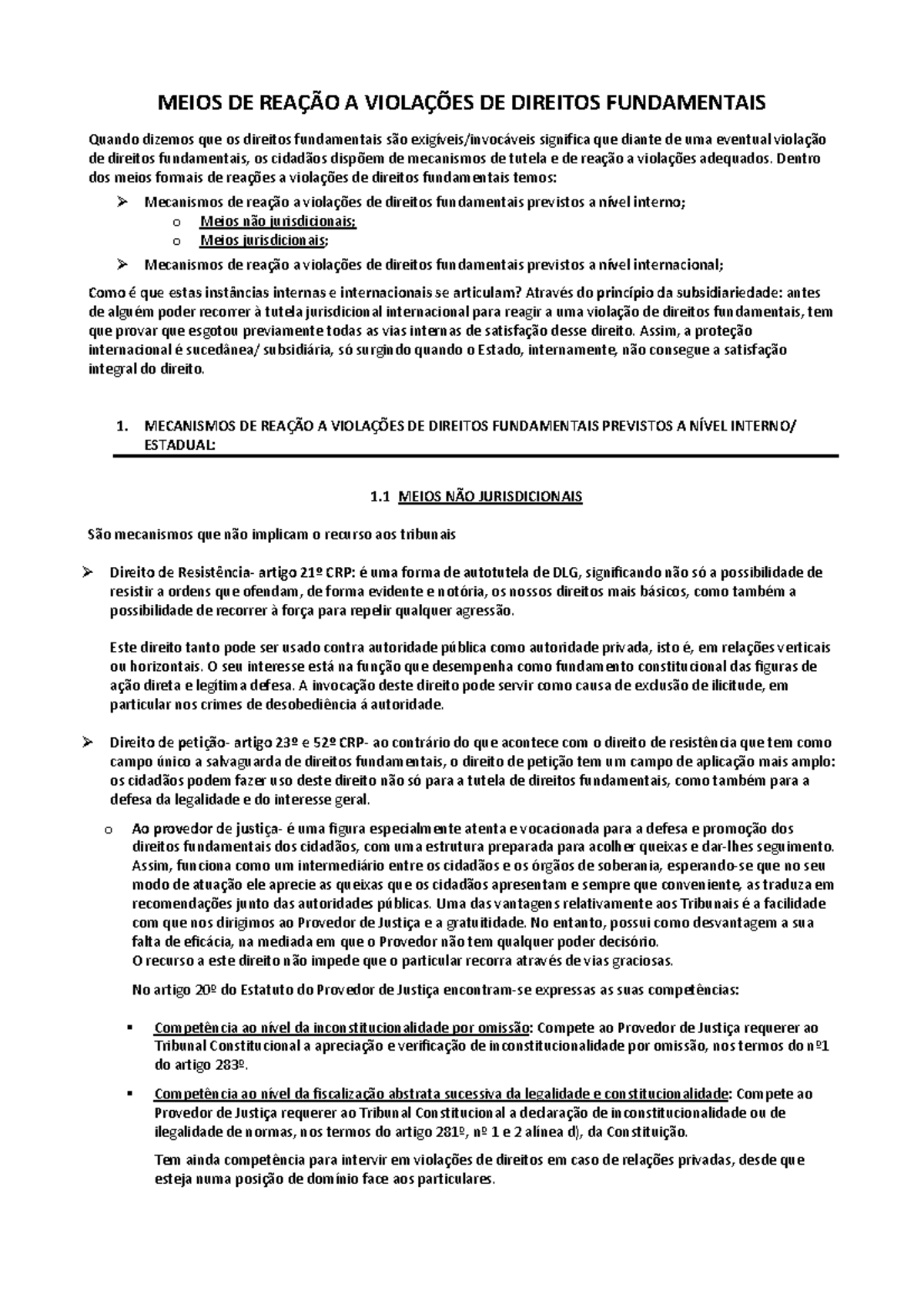 Resumos 2º teste - v njj hjyh yhggkjku - MEIOS DE REAÇÃO A VIOLAÇÕES DE ...