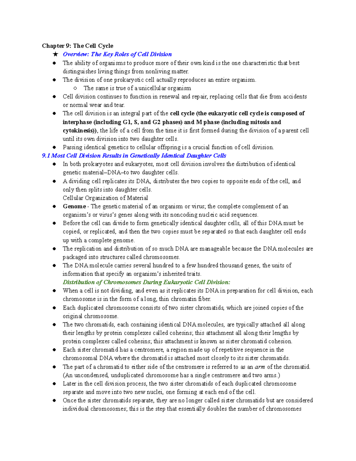 Chapter 9 The Cell Cycle - Chapter 9: The Cell Cycle ★ Overview: The ...