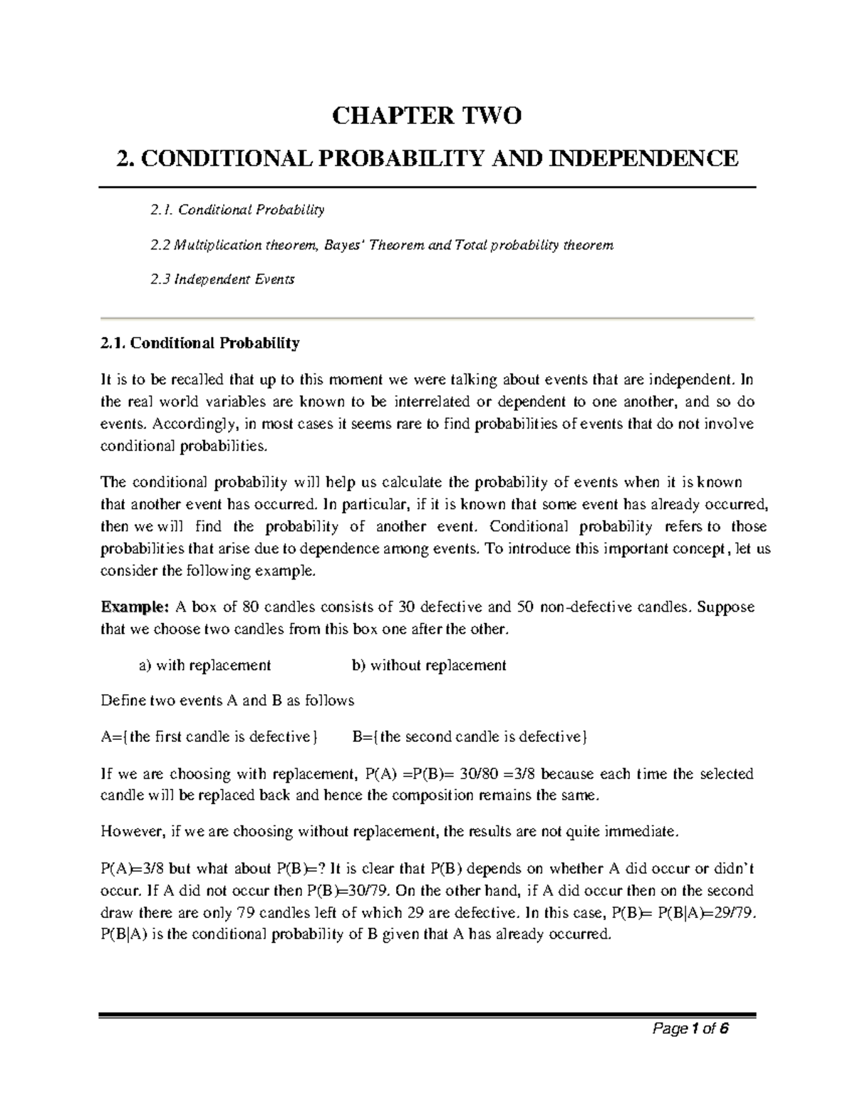 CH4 - it's the fourth chapter. - CHAPTER TWO 2. CONDITIONAL PROBABILITY ...