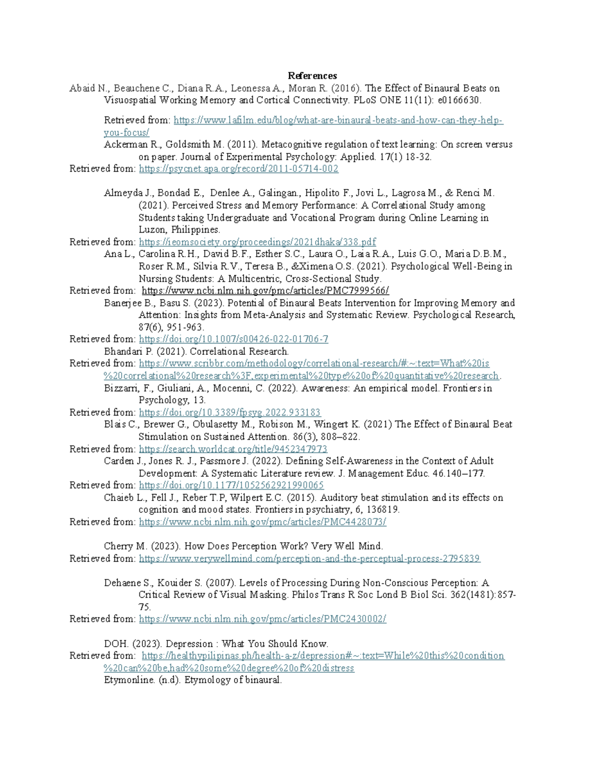 Rrl draft 3 - RRL - References Abaid N., Beauchene C., Diana R., Leonessa A., Moran R. (2016 ...