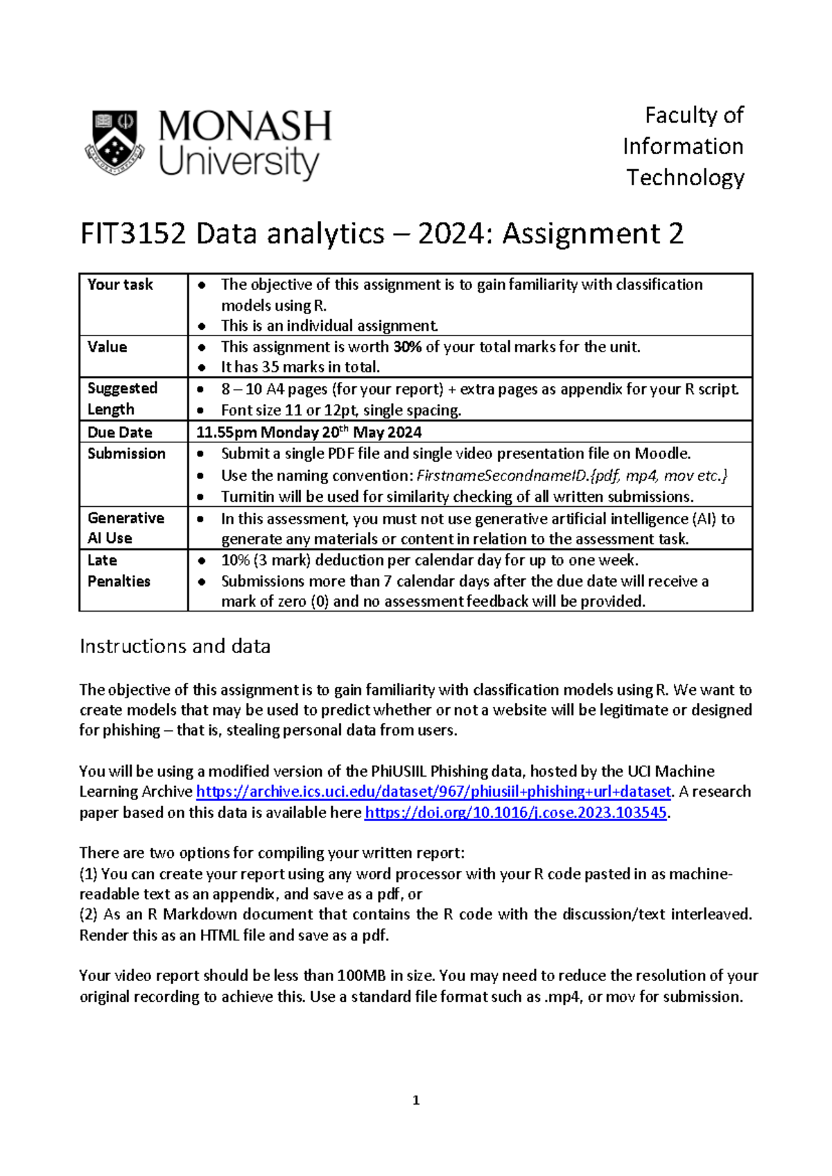 FIT3152 Assignment 02 2024 - Faculty of Information Technology FIT3152 Data analytics – 2024 ...