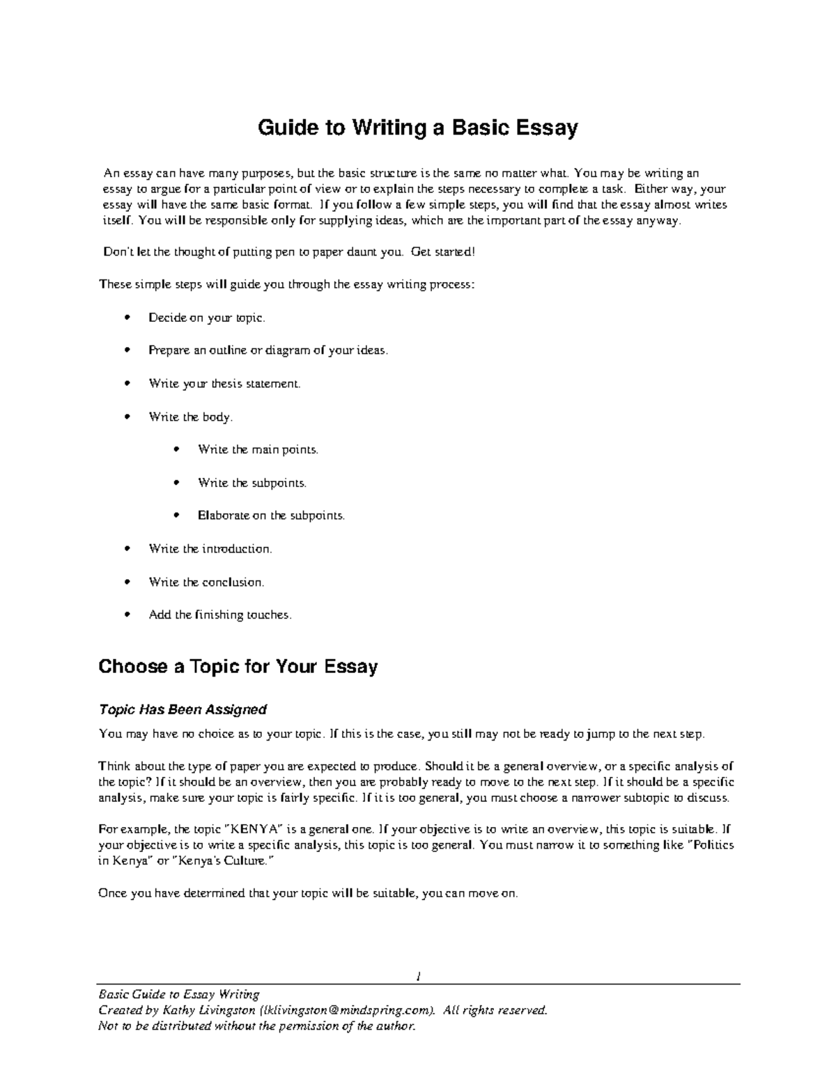 Basicessay - jsjzo - 1 Basic Guide to Essay Writing Created by Kathy ...