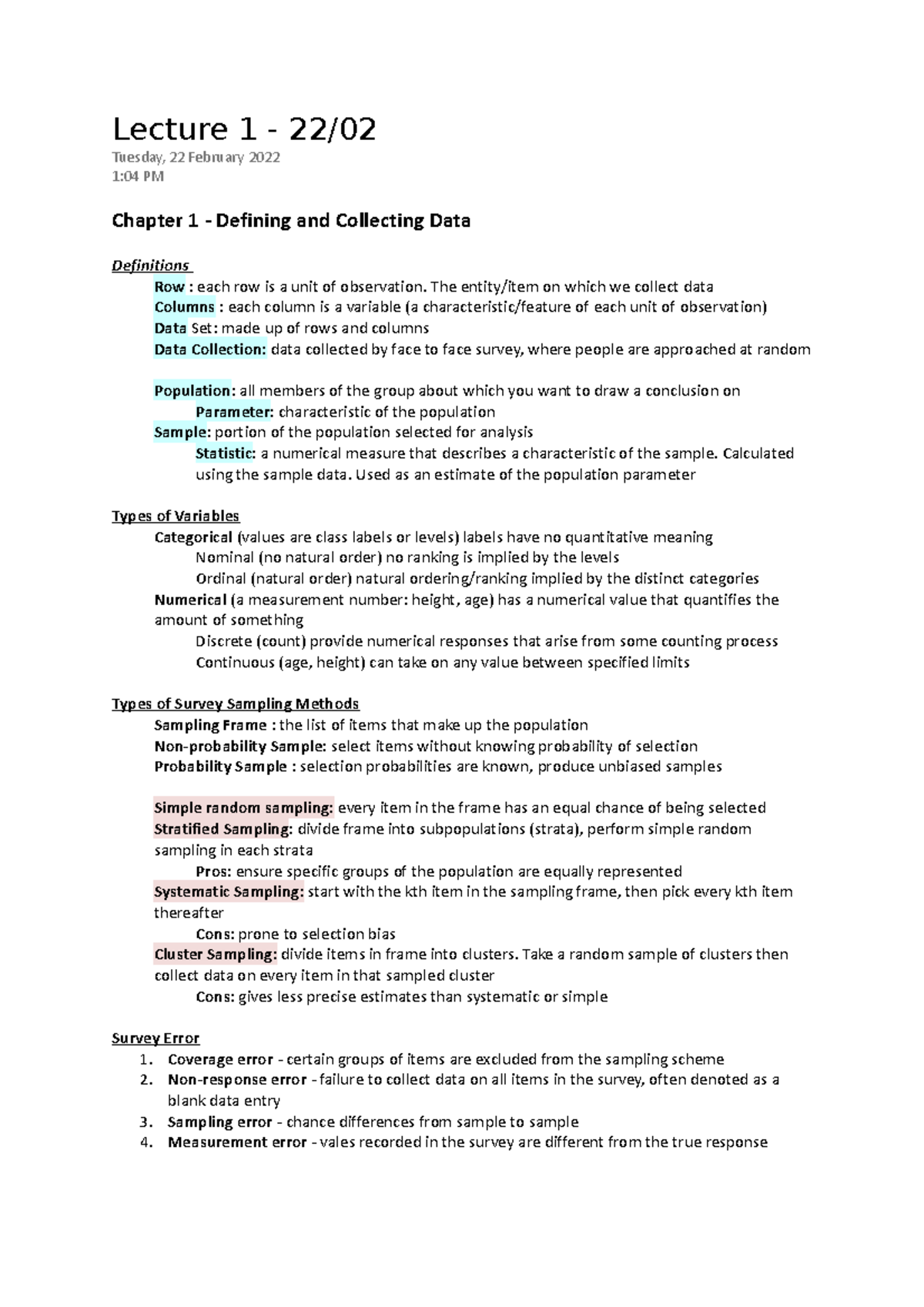 Lecture notes - Lecture 1 - 22/ Tuesday, 22 February 2022 1:04 PM ...