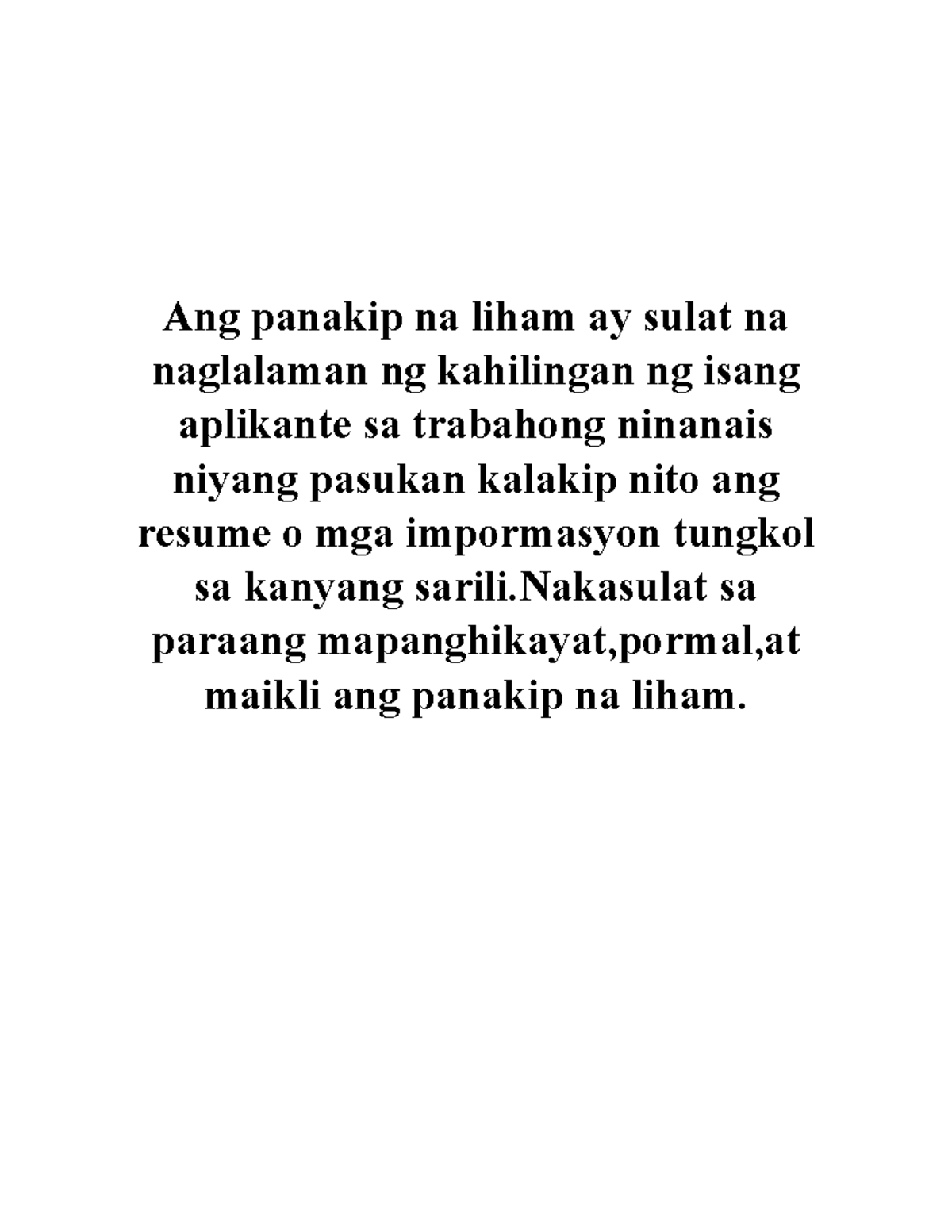 Liham+1 - For educational purposes - Ang panakip na liham ay sulat na ...