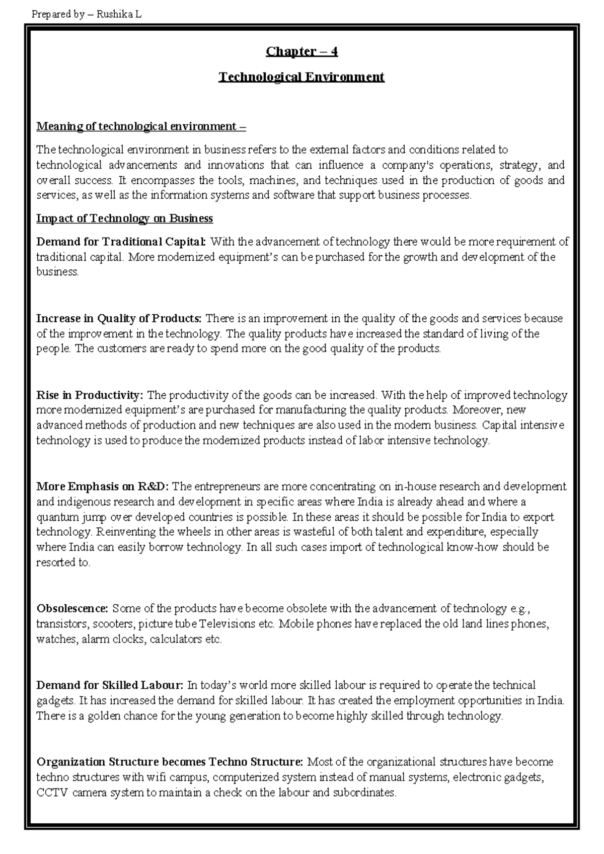 Business env TE - 4 - Chapter – 4 Technological Environment Meaning of ...