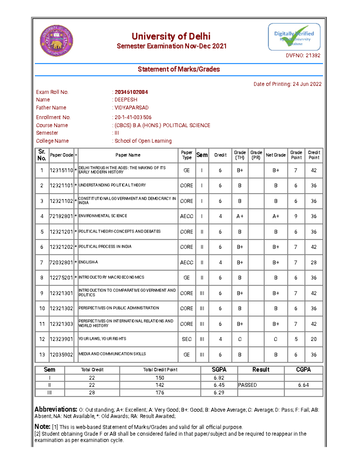 Sem3 - Pol. Science - University of Delhi Semester Examination Nov-Dec ...
