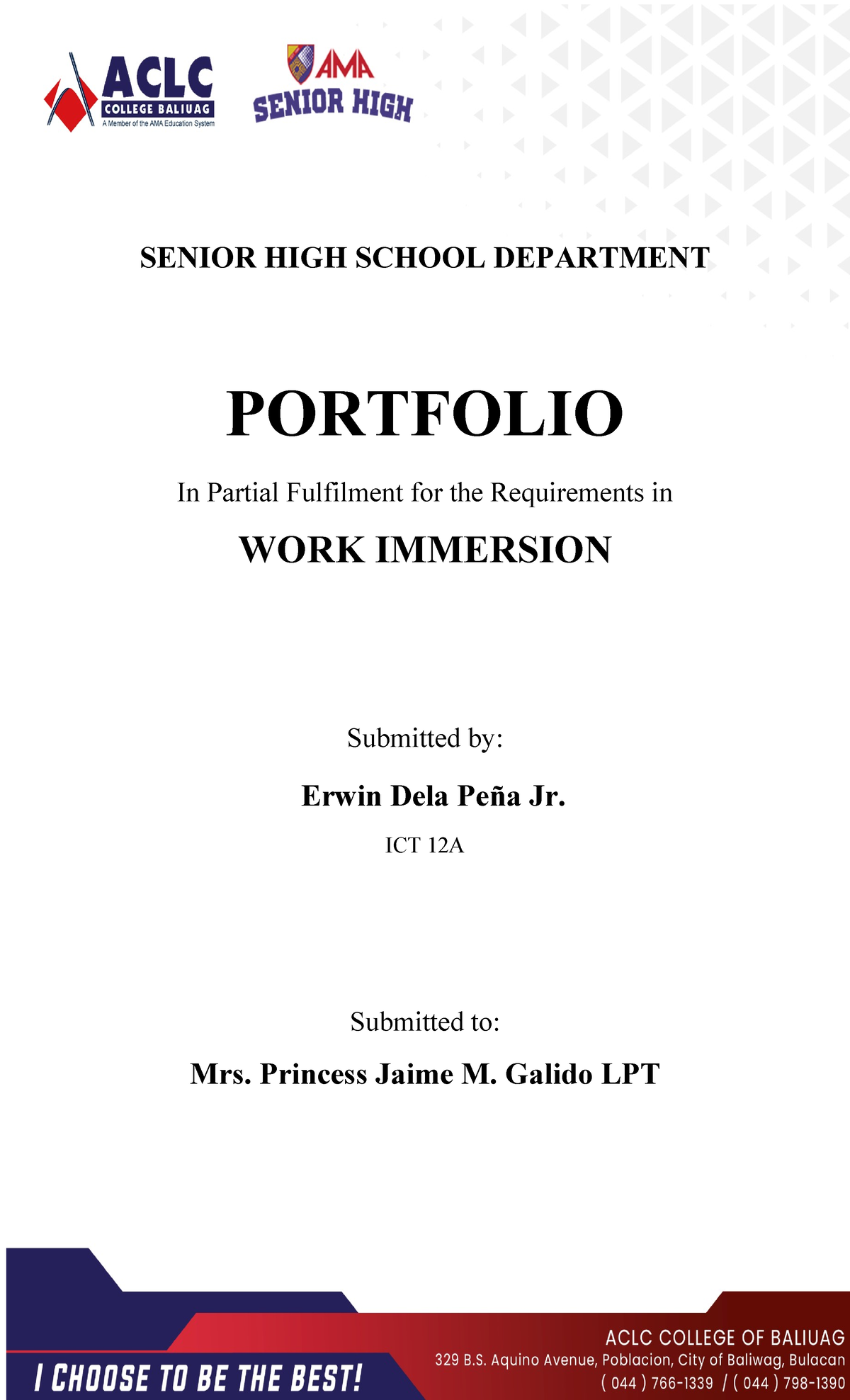 Frontpage - SENIOR HIGH SCHOOL DEPARTMENT PORTFOLIO In Partial ...