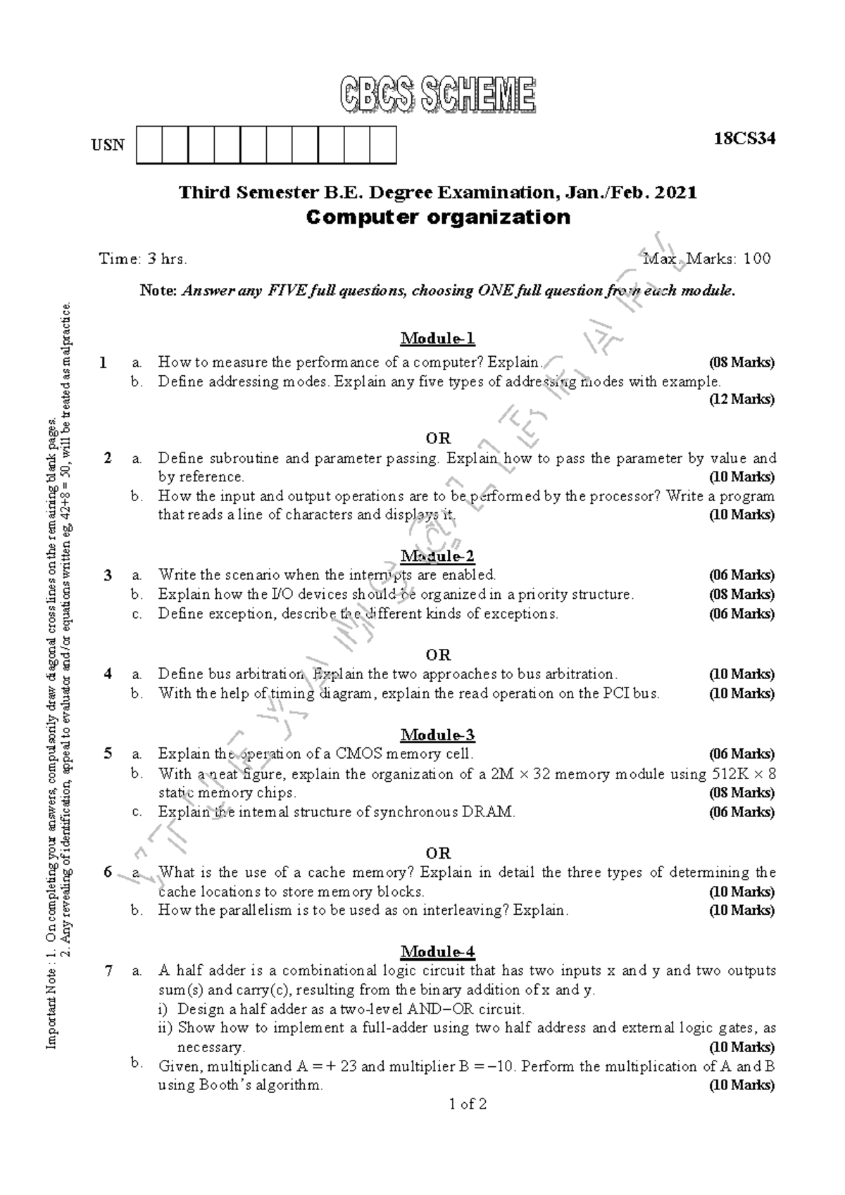 CO- Model Paper-3 - Third Semester B. Degree Examination, Jan./Feb ...