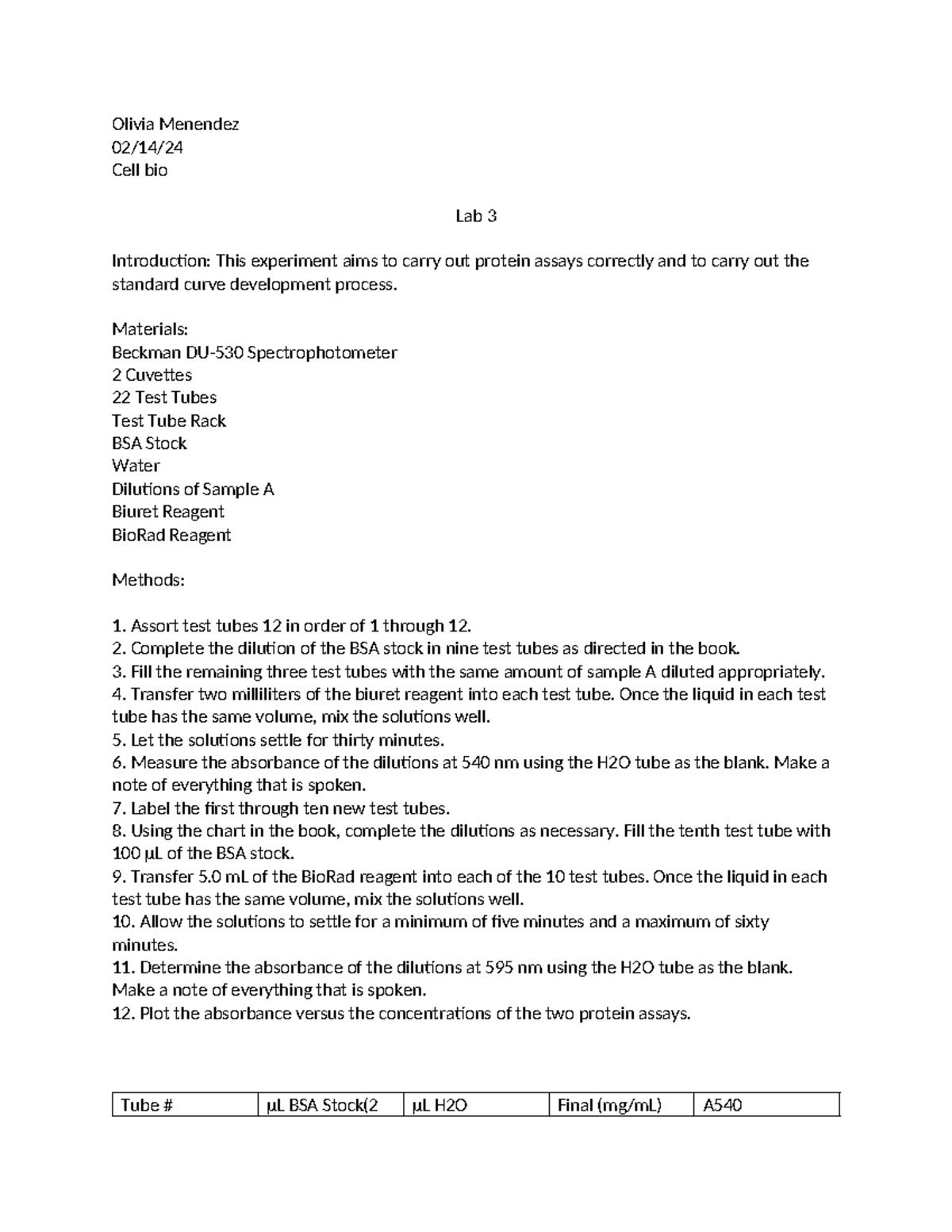 Biol3120 305 lab3 - Olivia Menendez 02/14/ Cell bio Lab 3 Introduction ...