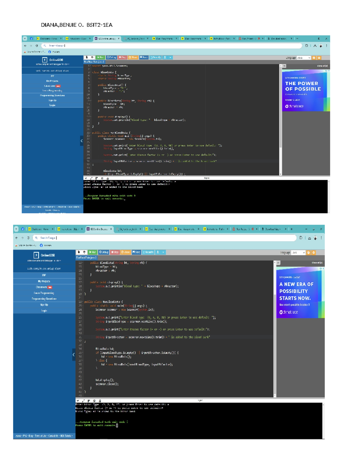 Import java - gsdgs - DIANA,BENJIE O. BSIT2-1EA DIANA,BENJIE O. BSIT2-1EA import java.util ...