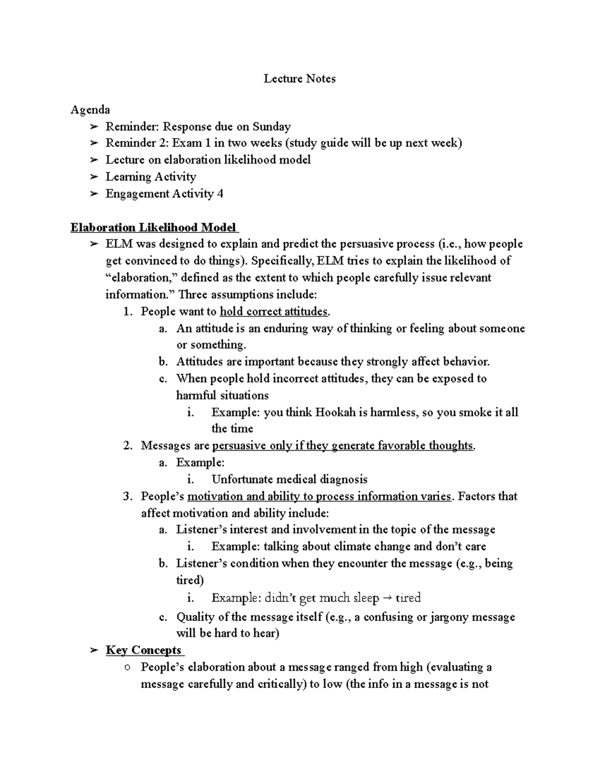 2 - lecture notes from class - Lecture Notes Agenda Reminder: Response ...