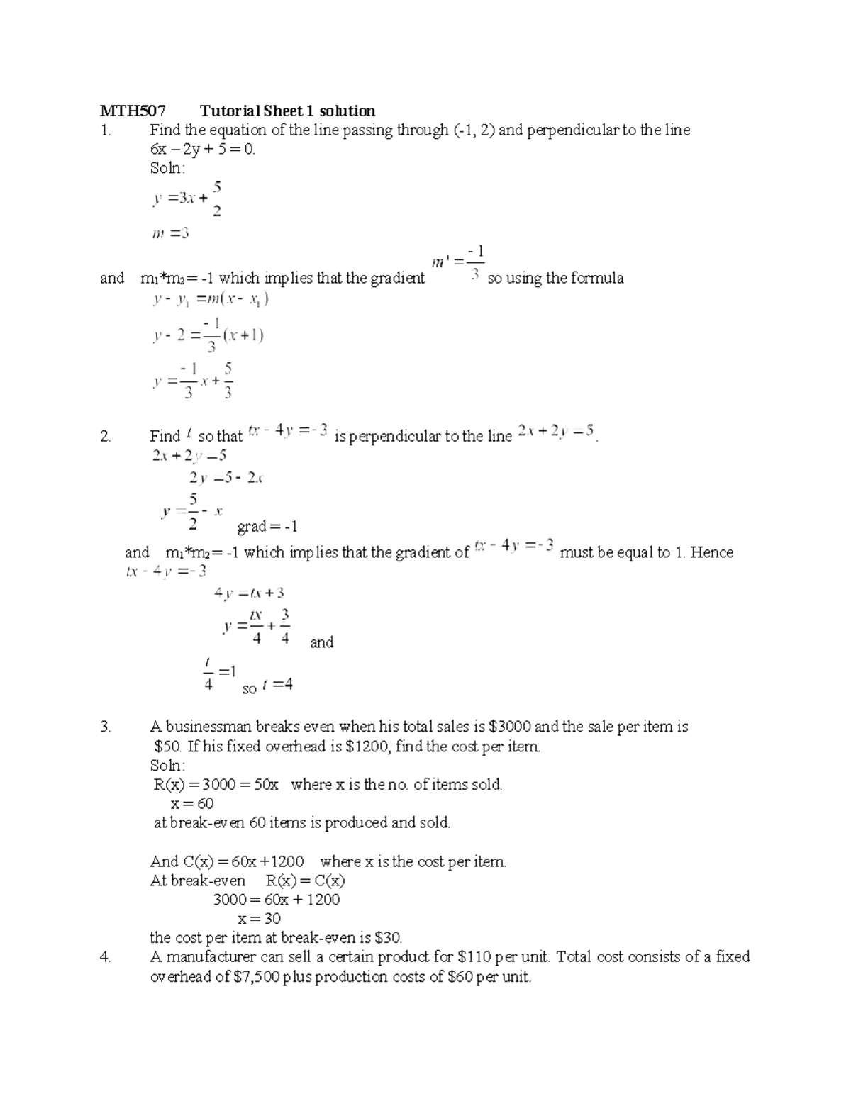 Tutorial Sheet 1 solution=507 - MTH507 Tutorial Sheet 1 solution Find ...