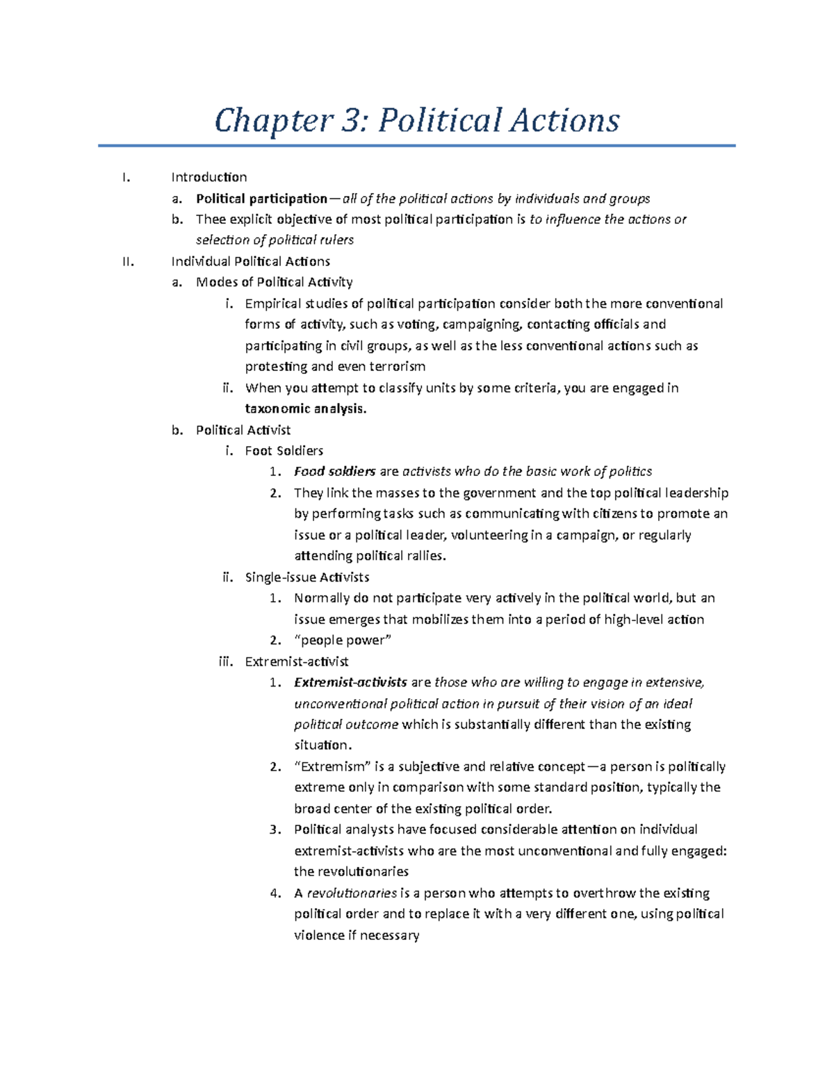 Chapter 3 - Lecture notes 1 - Chapter 3: Political Actions I ...