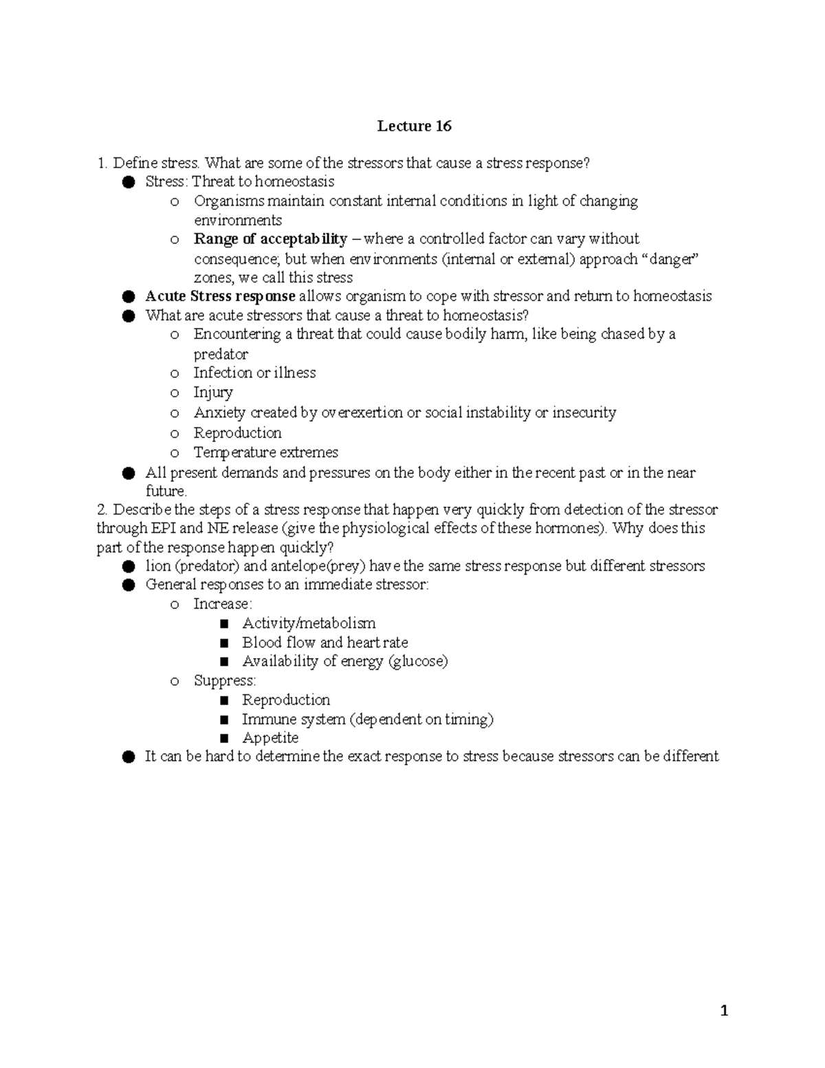 Lecture 16 - Notes - Lecture 16 Define stress. What are some of the ...