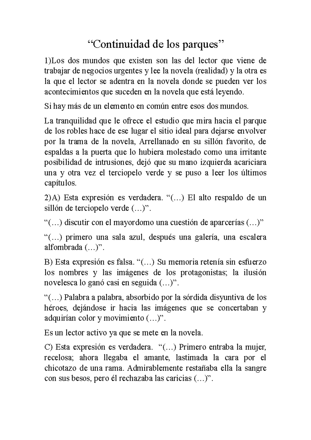 LA Continuidad DE LOS Parques - “Continuidad de los parques” 1)Los dos ...