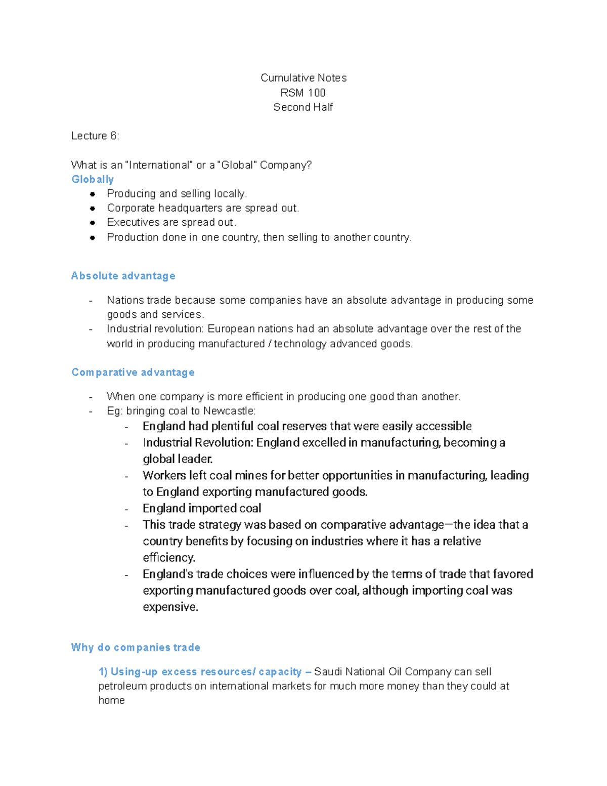 Complete RSM 100 Winter Session Notes Second Half - Cumulative Notes ...