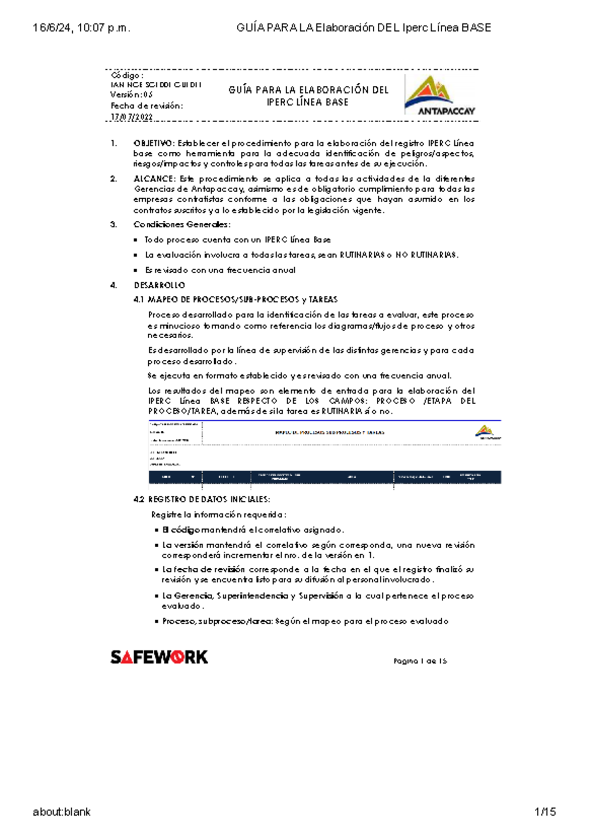 Iperc BASE - Código: TAN-NGE-SGI- 001 -GUI-011 GUÍA PARA LA ELABORACIÓN DEL Versión: 05 Fecha de ...