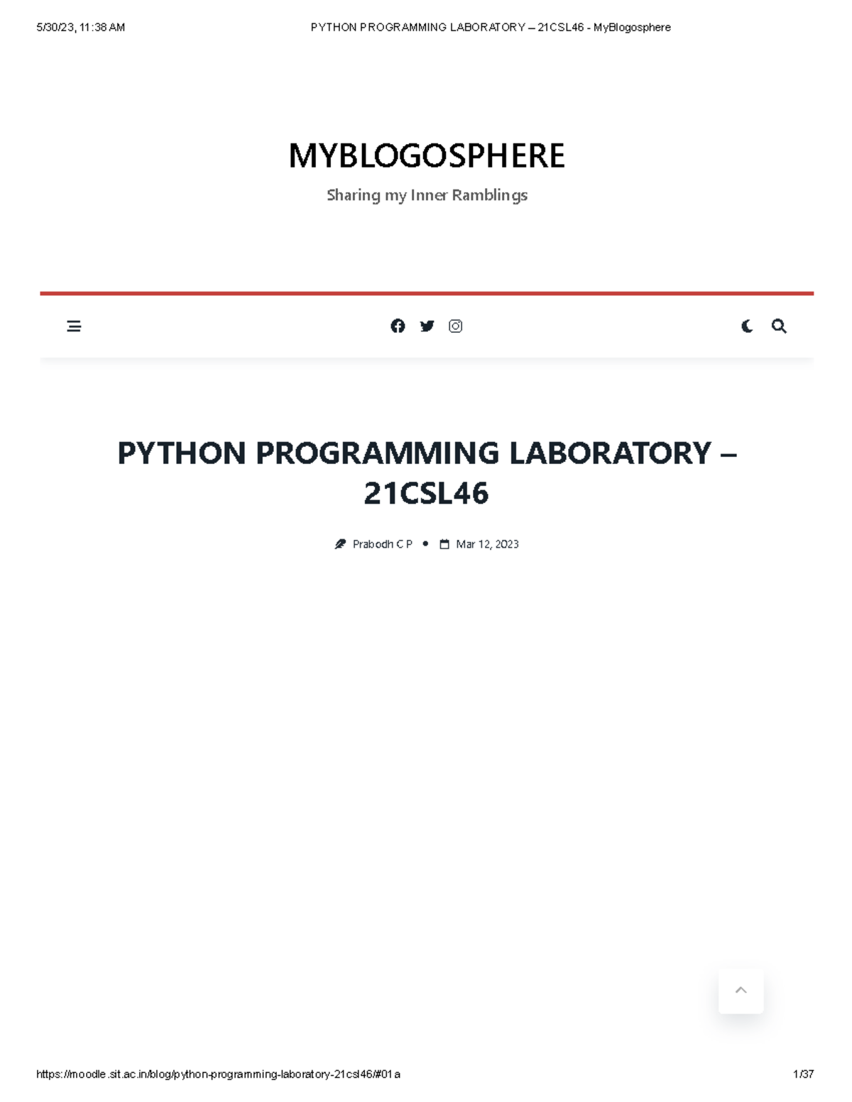Pych - esrdgfhjnk - PYTHON PROGRAMMING LABORATORY – 21CSL Prabodh C P Mar 12, 2023 ####### - Studocu