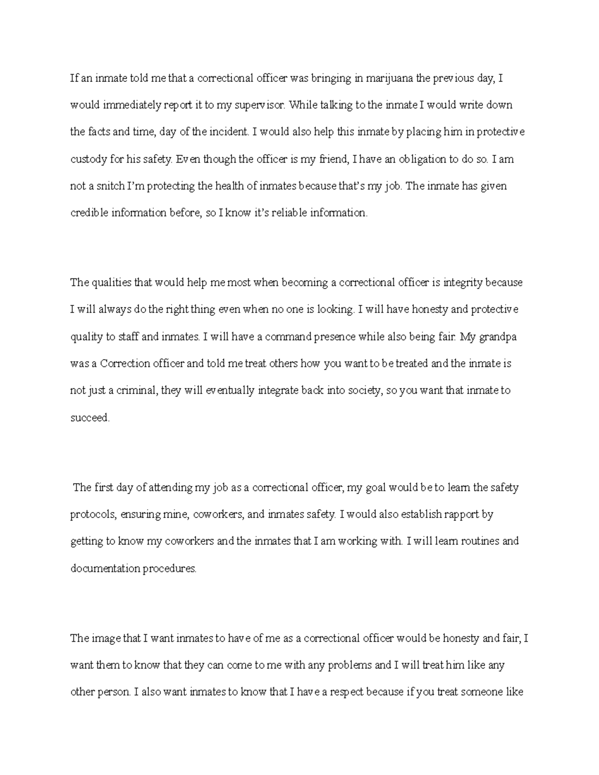 Assignment 9 Template Grade A If An Inmate Told Me That A
