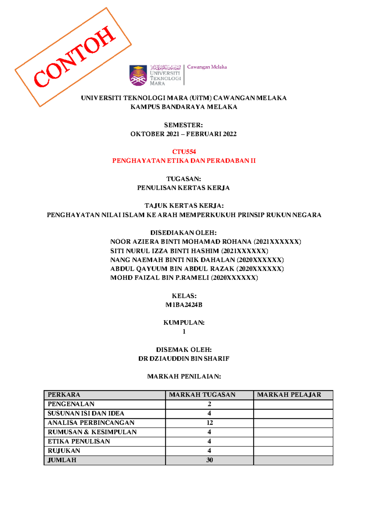 Contoh Kertas Kerja - UNIVERSITI TEKNOLOGI MARA (UiTM) CAWANGAN MELAKA ...
