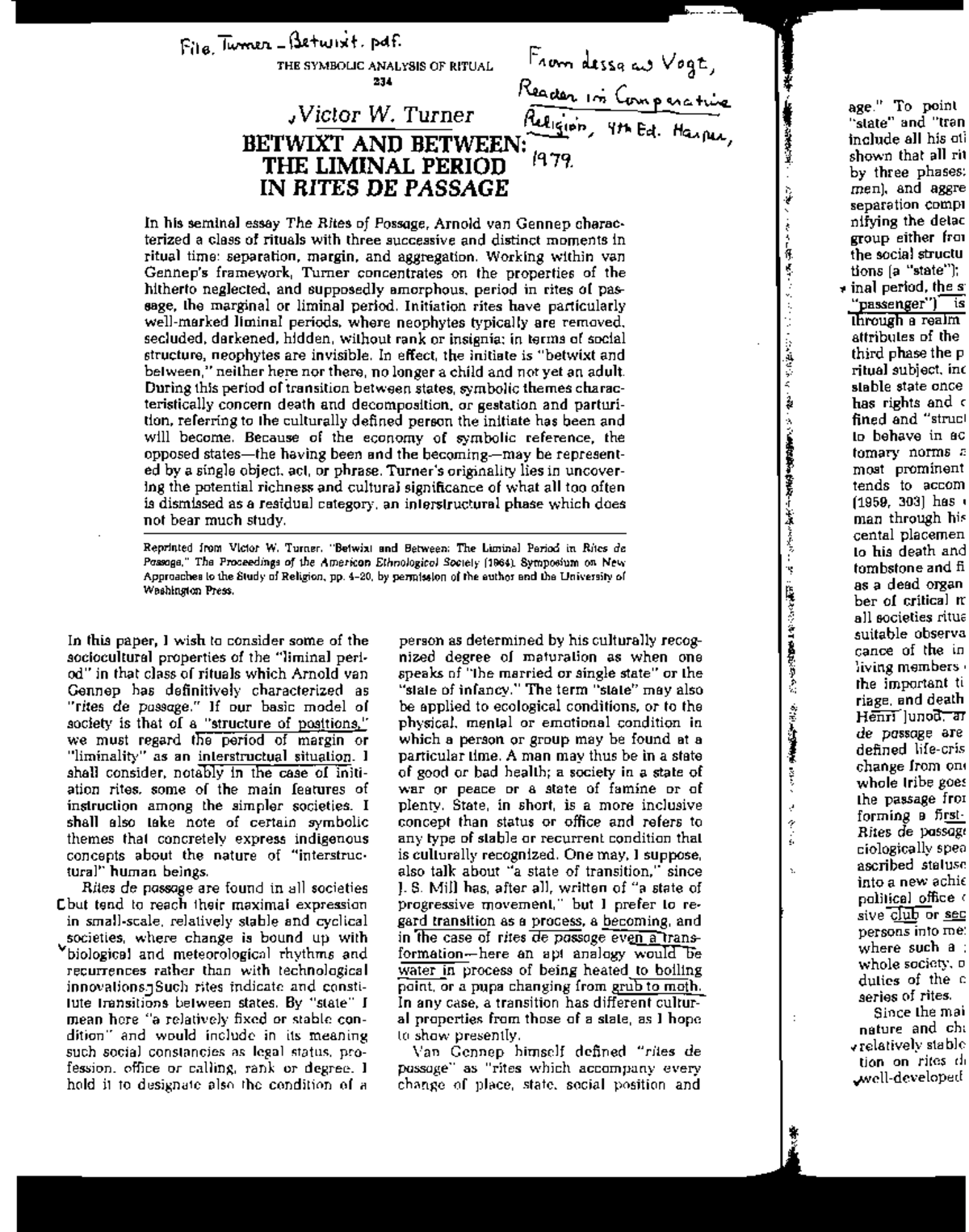 Victor Turner, Betwixt Between Liminality in Ritual Process - F ...