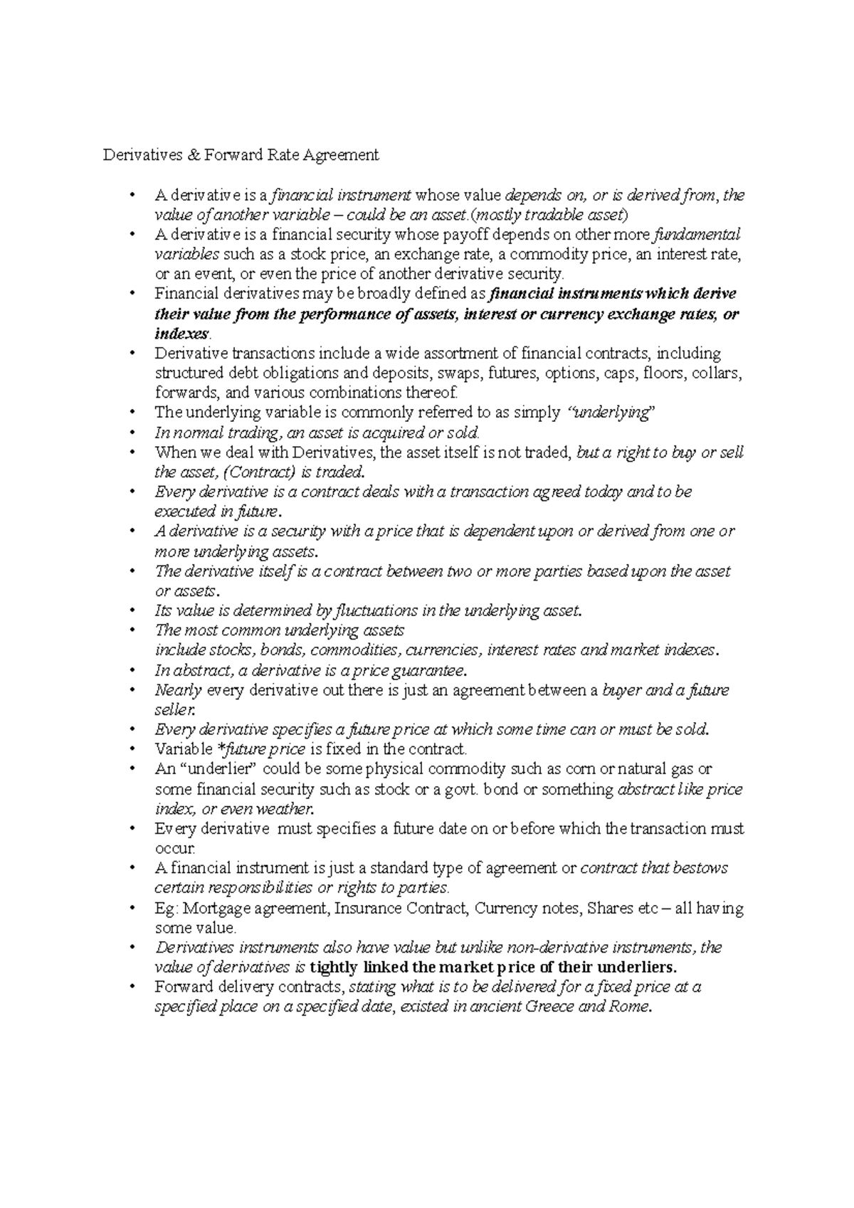 Derivatives & FRA 1 - Derivatives & Forward Rate Agreement A derivative ...