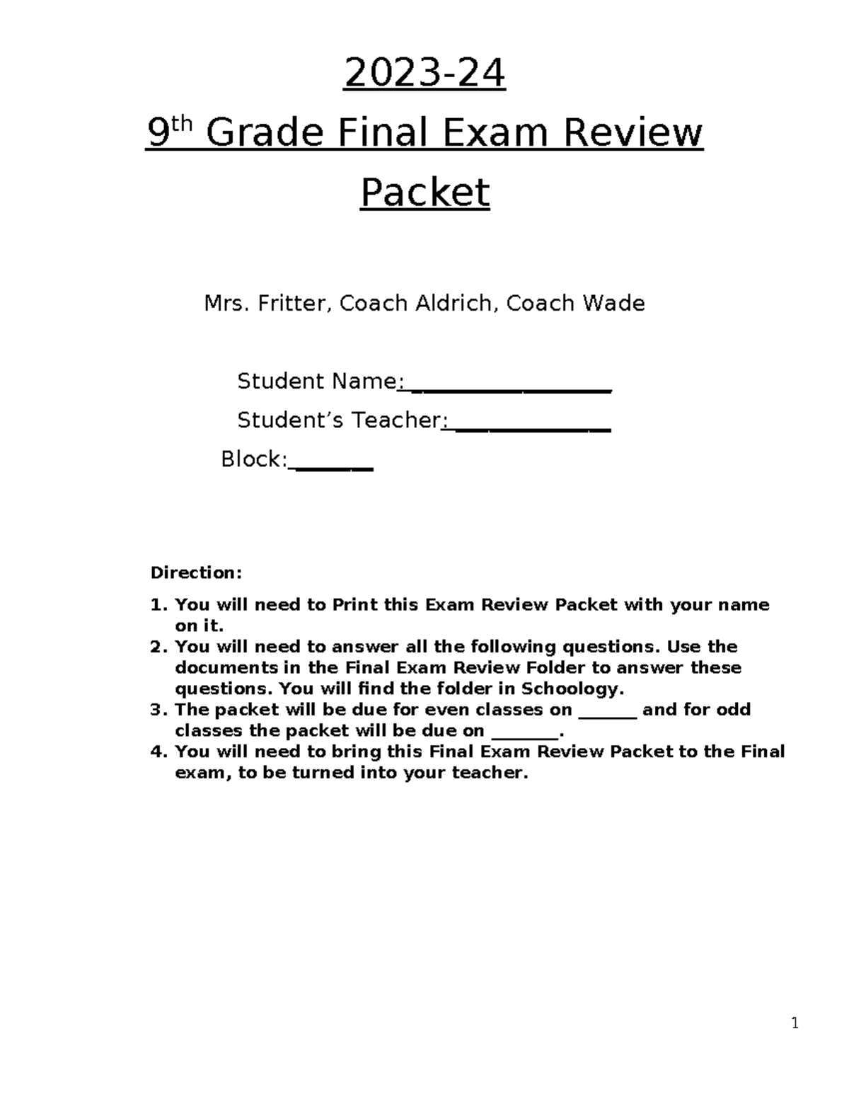 2023-24+9th+grade+final+exam+studyguide+(answers) - 2023- 9 th Grade ...